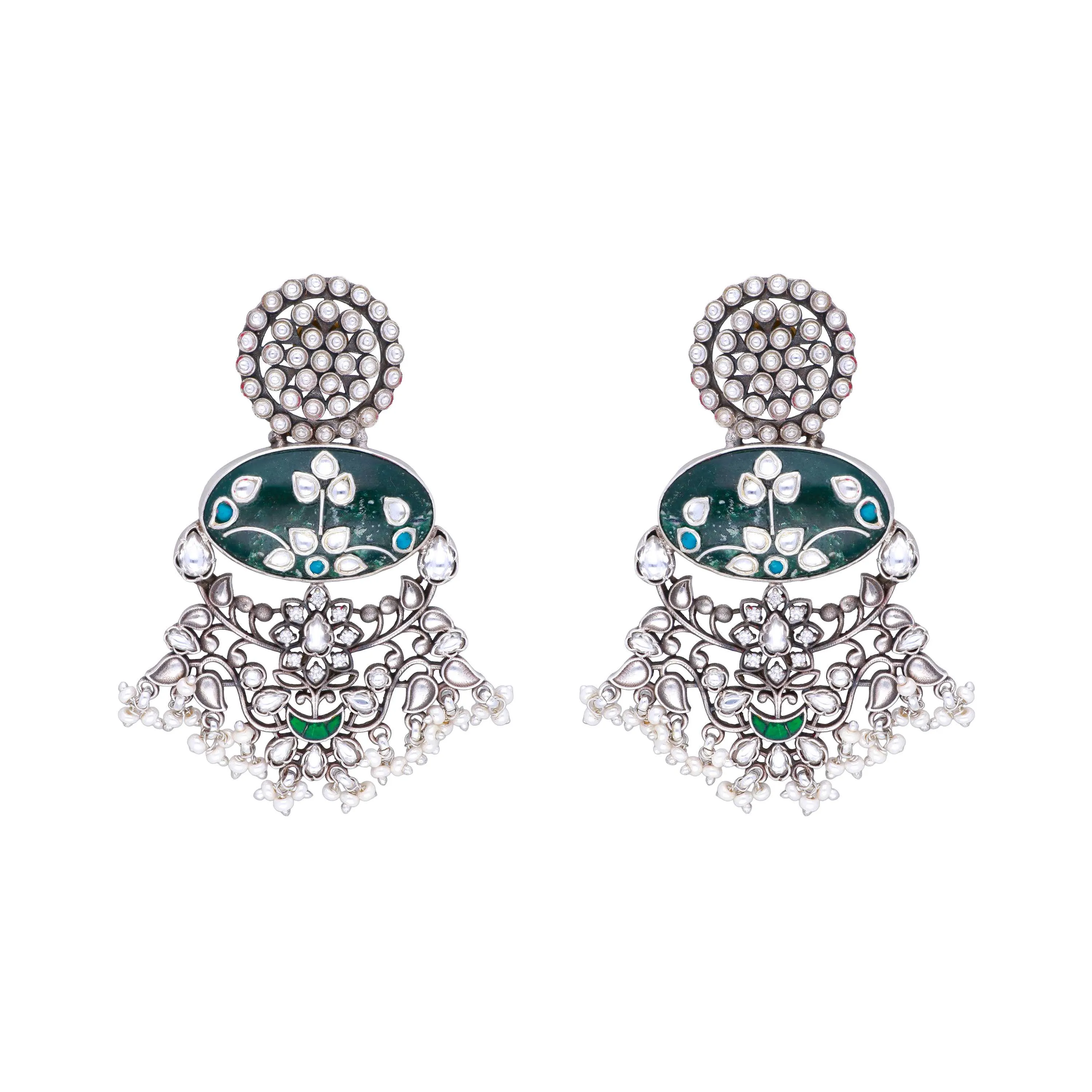 Glamorously Detailed And Studded Silver Studs