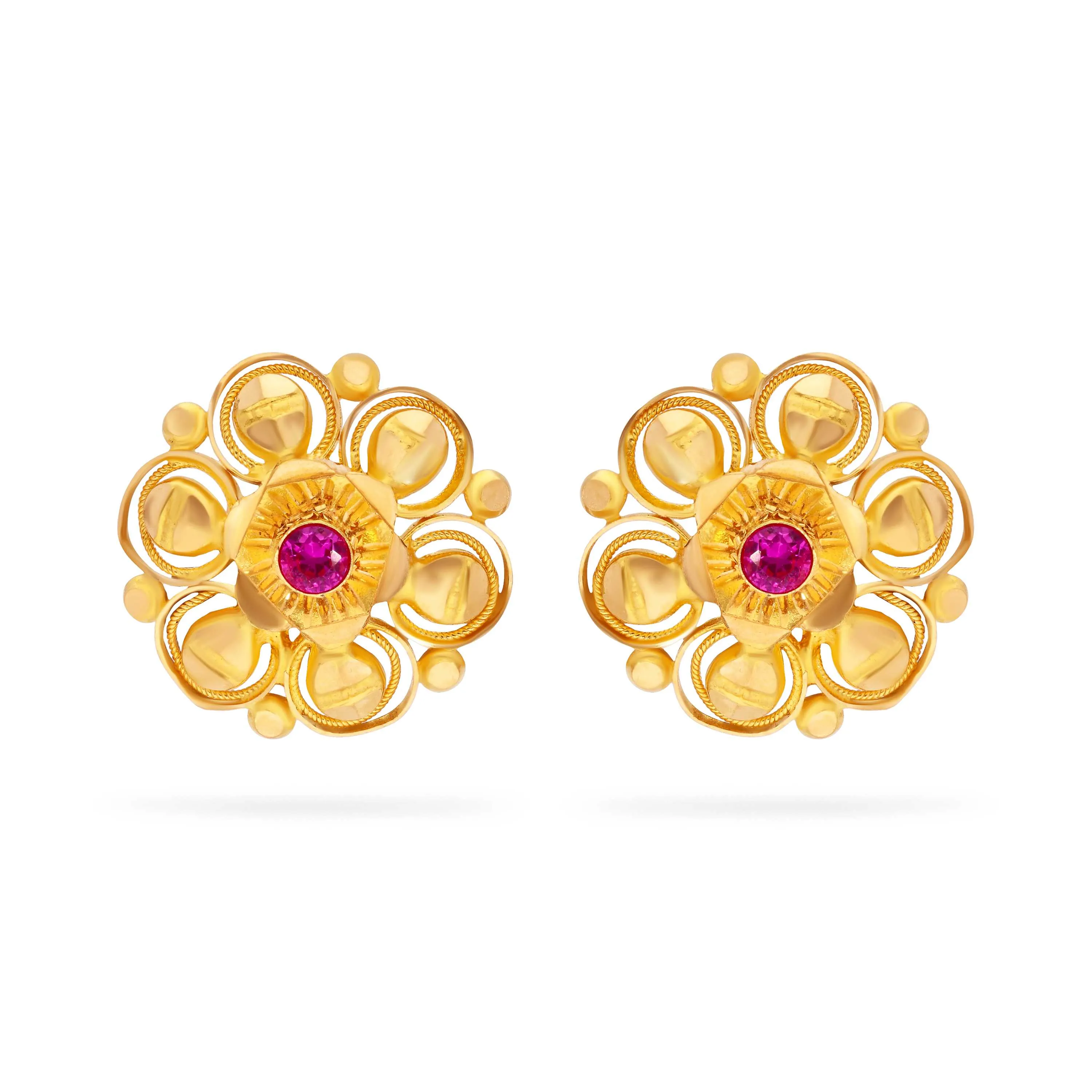 Gorgeously Detailed And Studded 22KT Gold Studs For Women