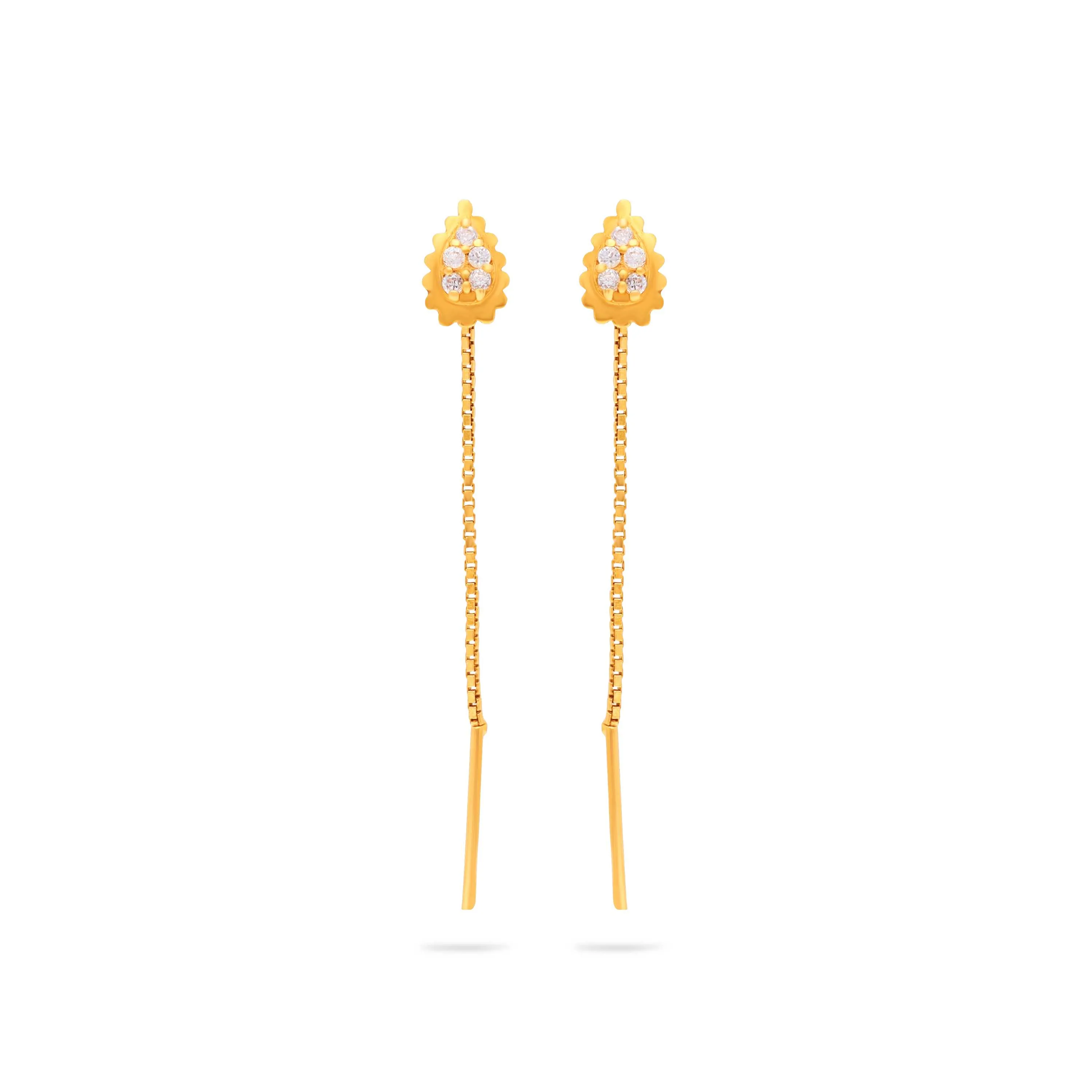 Classic Finely Detailed Needle And Thread 22KT Gold Drops