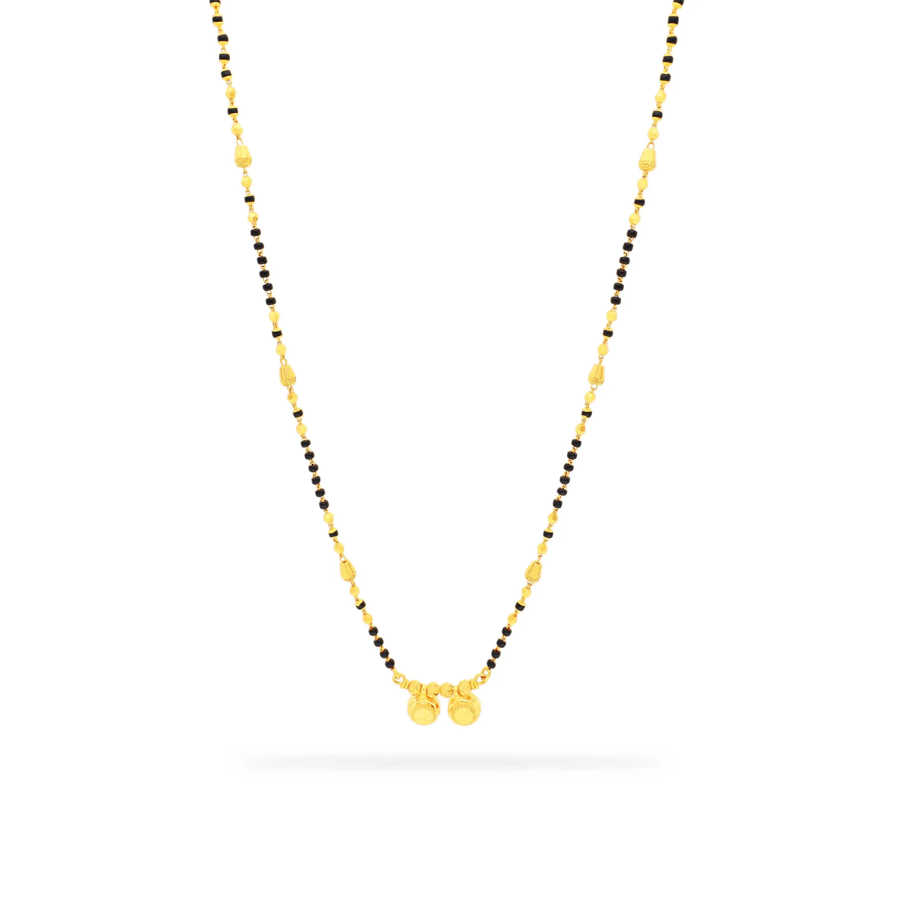 Classic Black Beaded And Detailed 22KT Gold Mangalsutra With Pendant