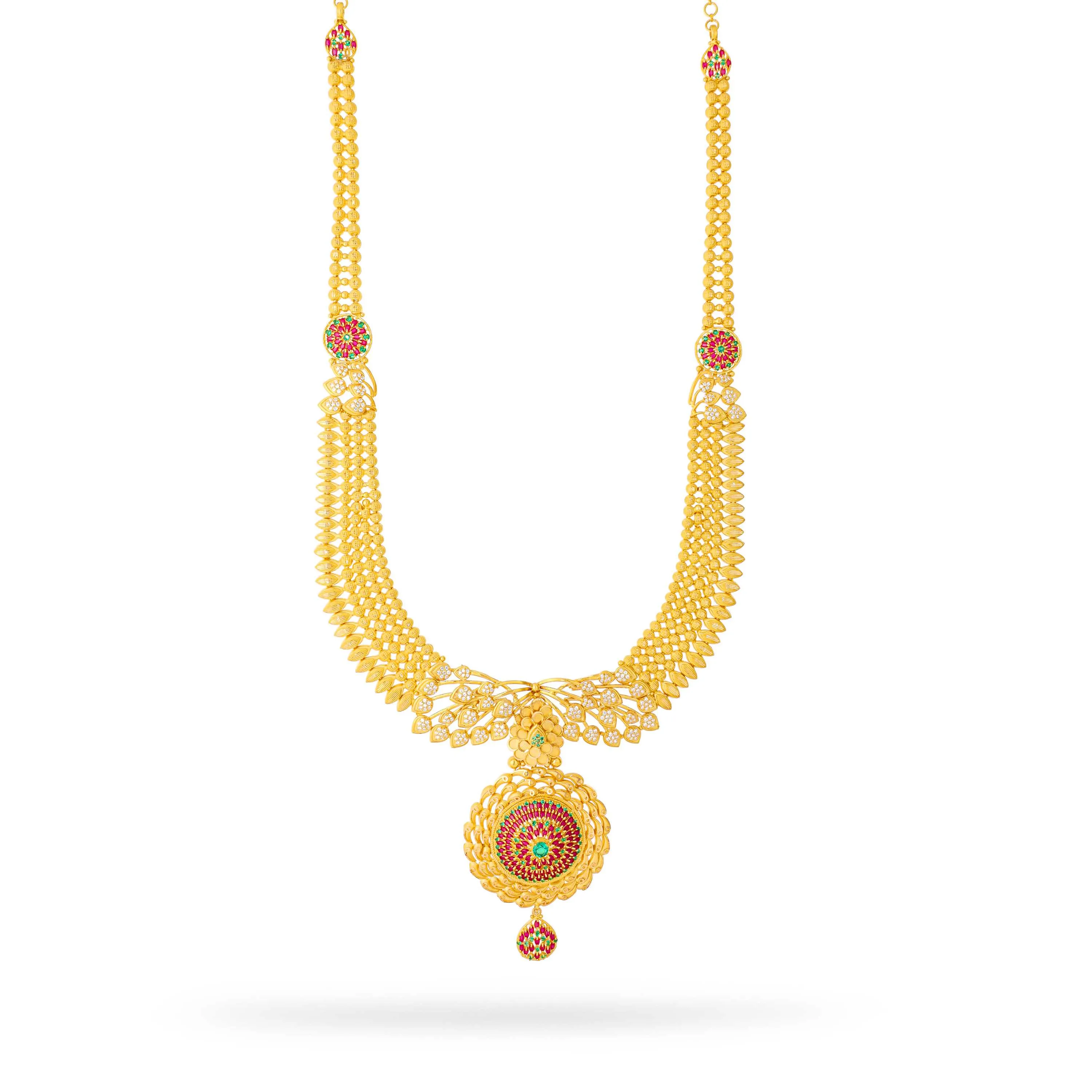 Matte Finished And Studded 22KT Gold Haaram