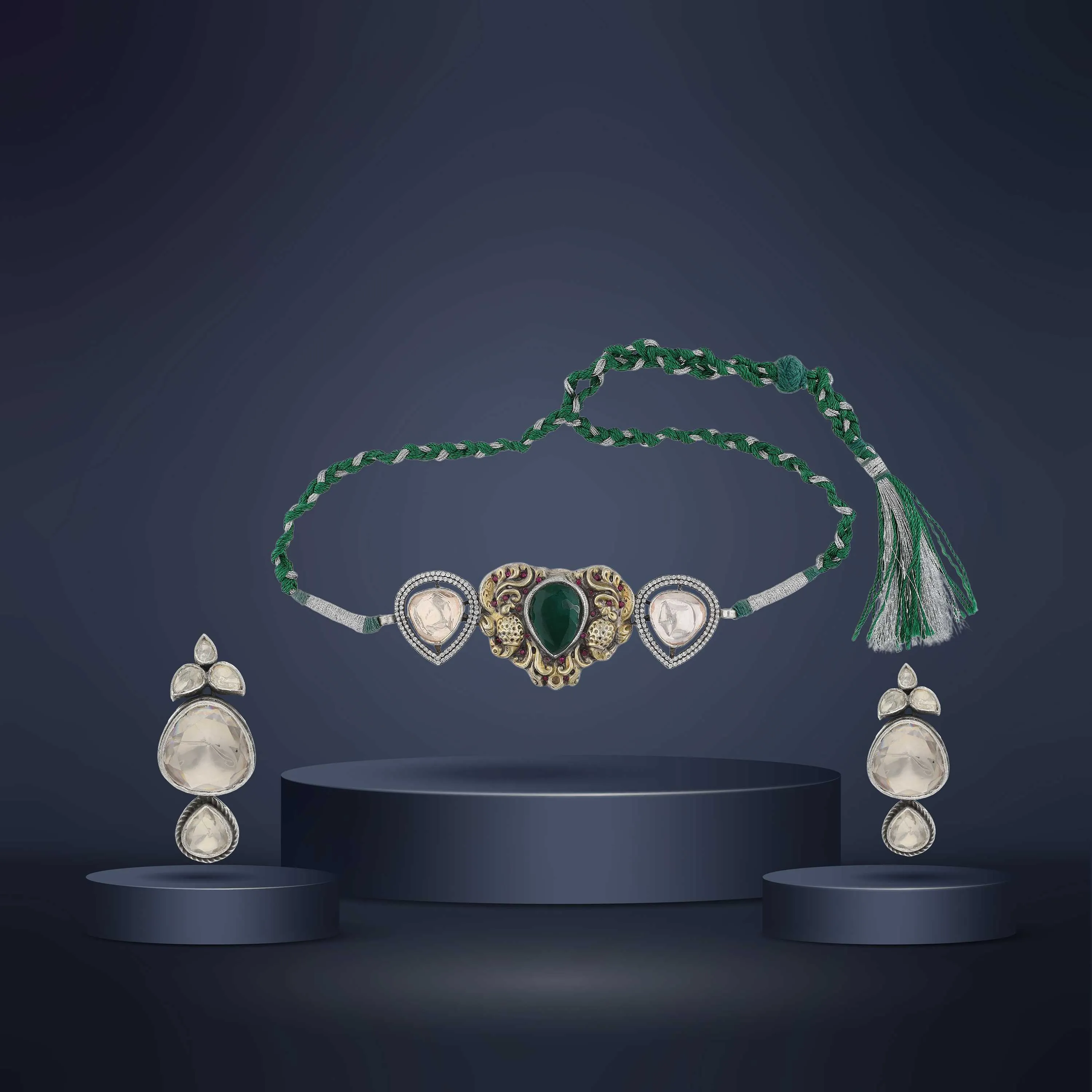 Antique Finished And Detailed Silver Necklace Set