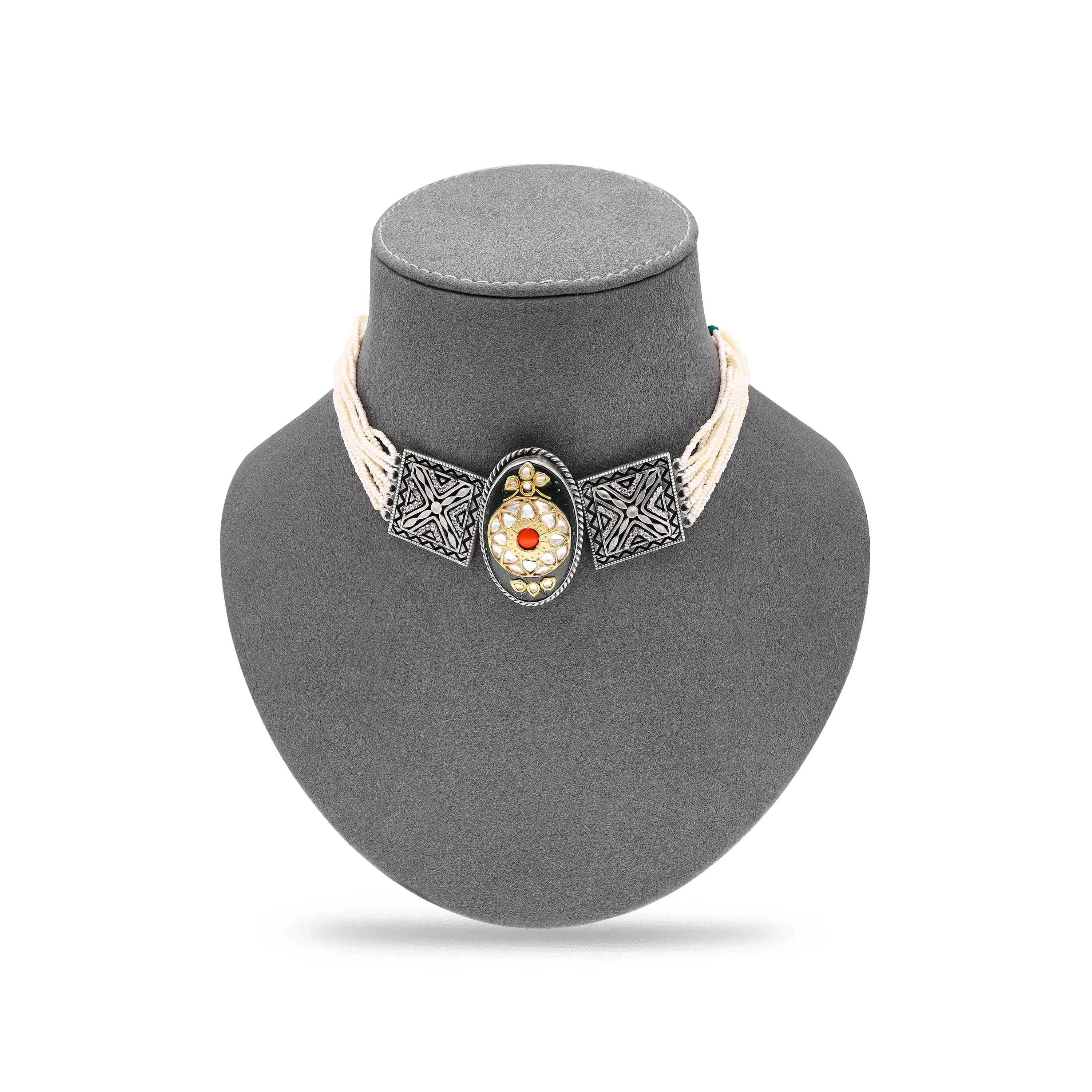 One Of Its Kind Intricately Studded Silver Necklace