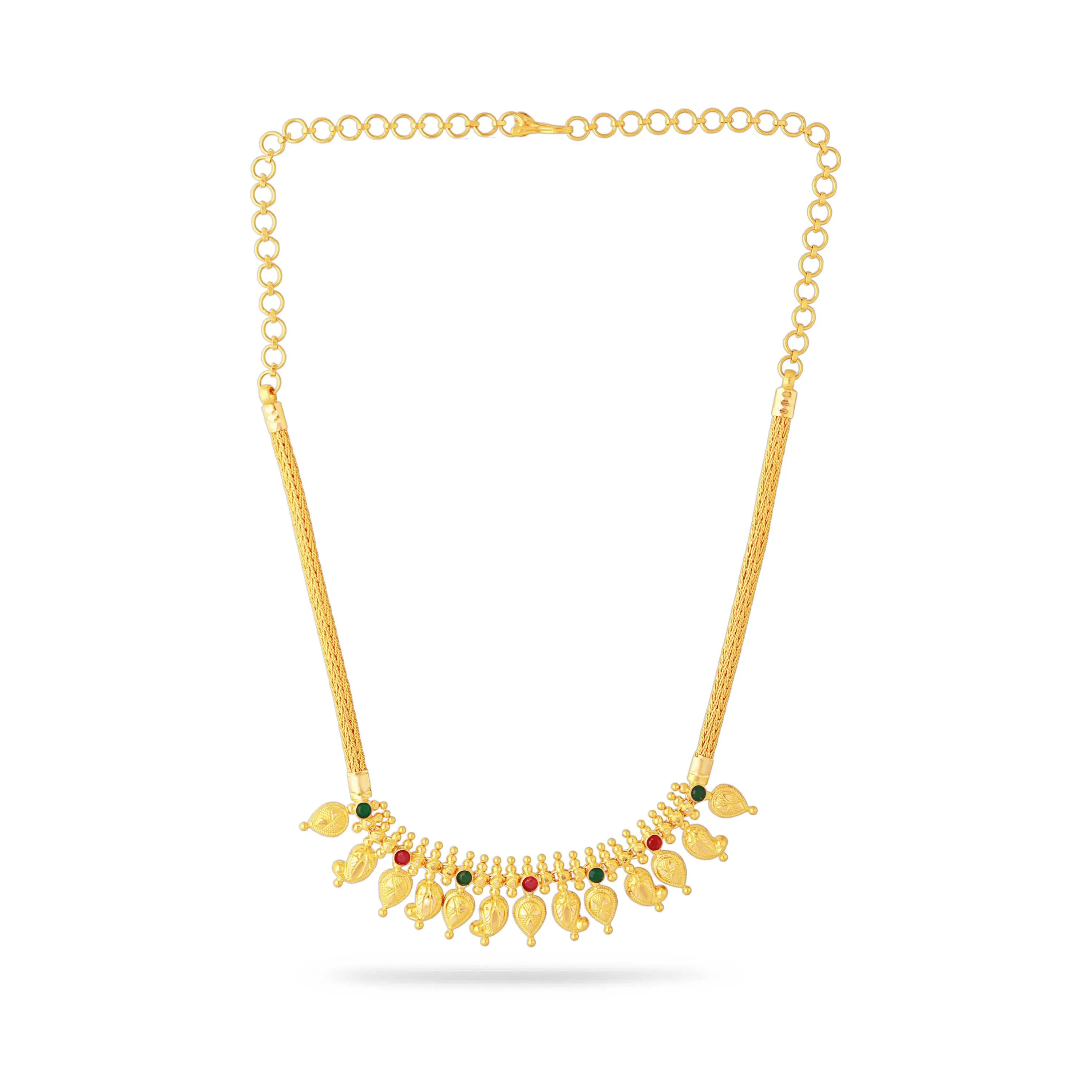 Gorgeously Detailed And Studded 22KT Gold Necklace