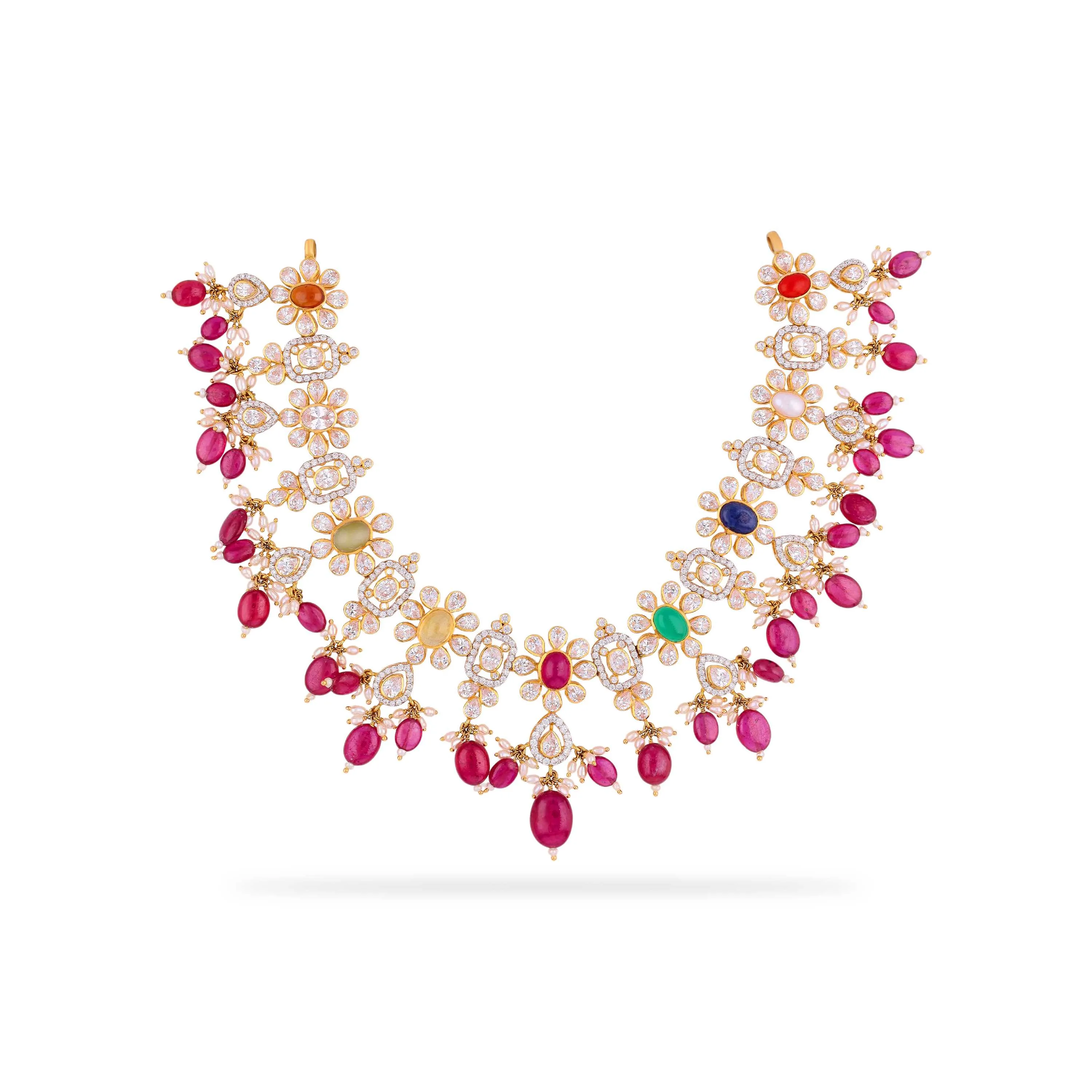 Gorgeously Detailed And Studded 22KT Gold Necklace For Women