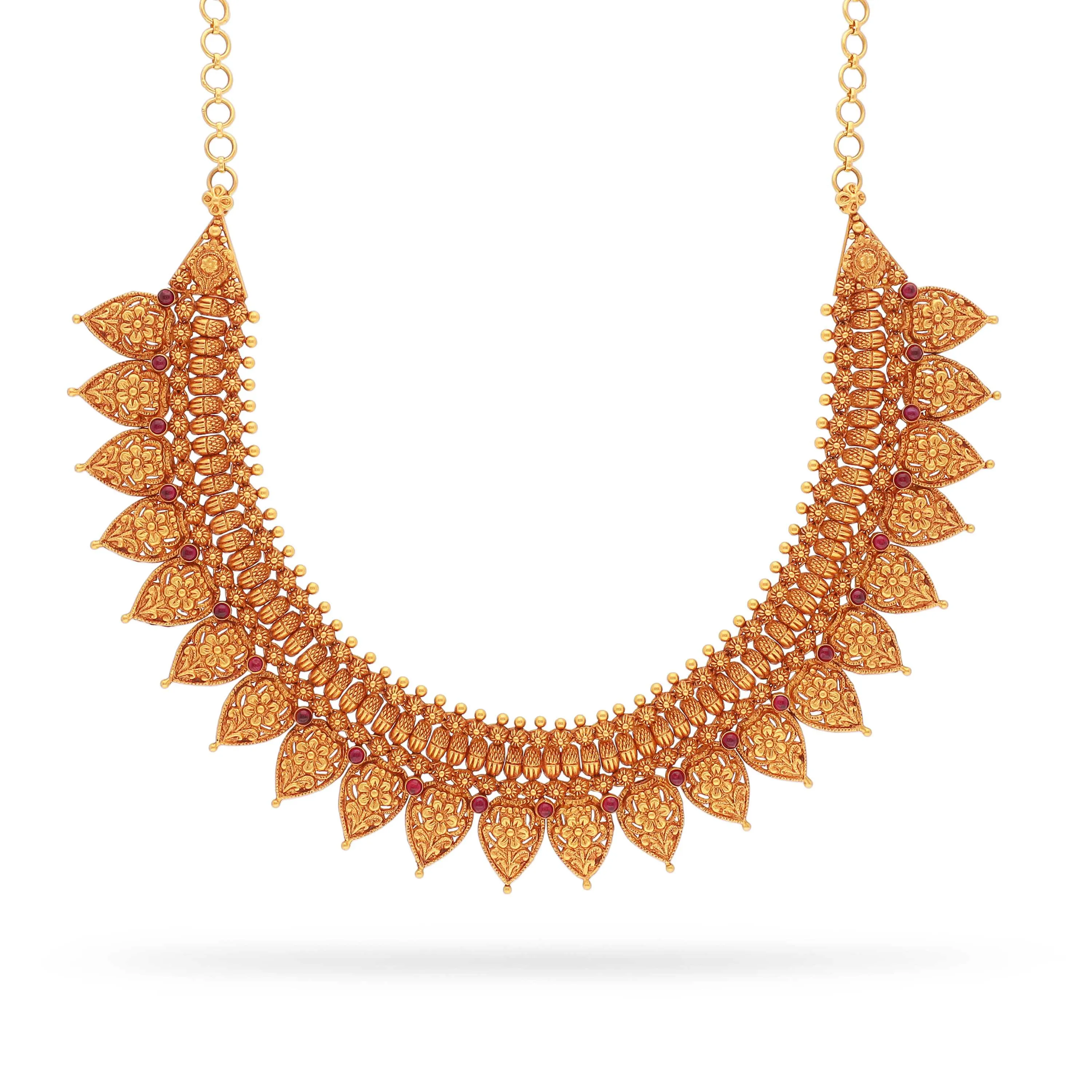 Premium Gheru Finished And Studded 22KT Gold Necklace