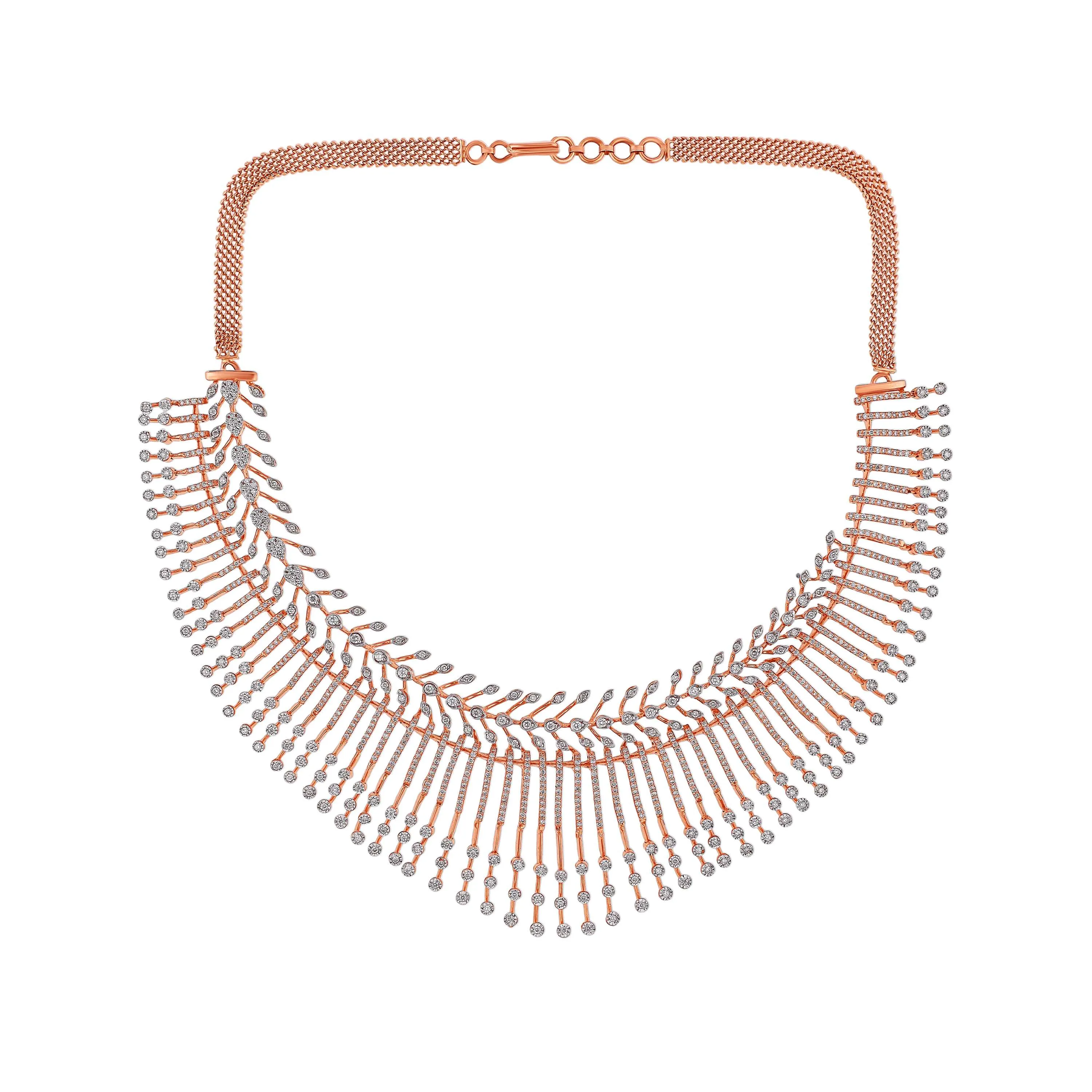 Glamorously Detailed And Diamond Studded 18KT Rose Gold Necklace