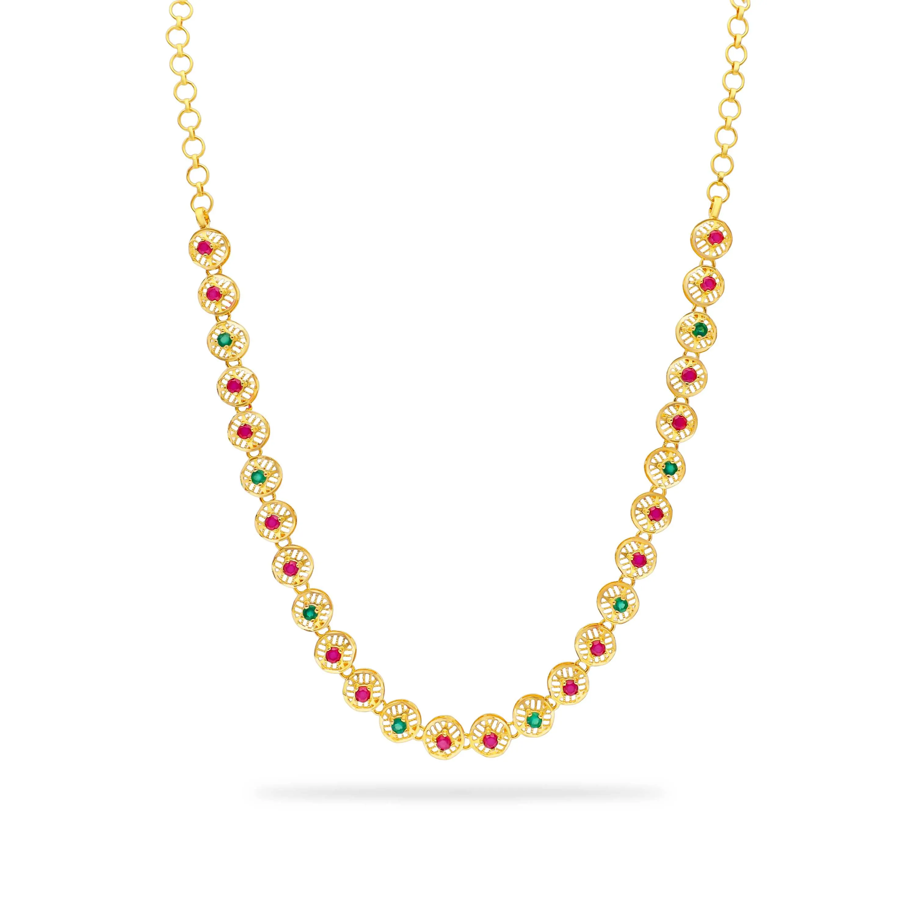 Gorgeously Detailed And Studded 22KT Gold Necklace For Women