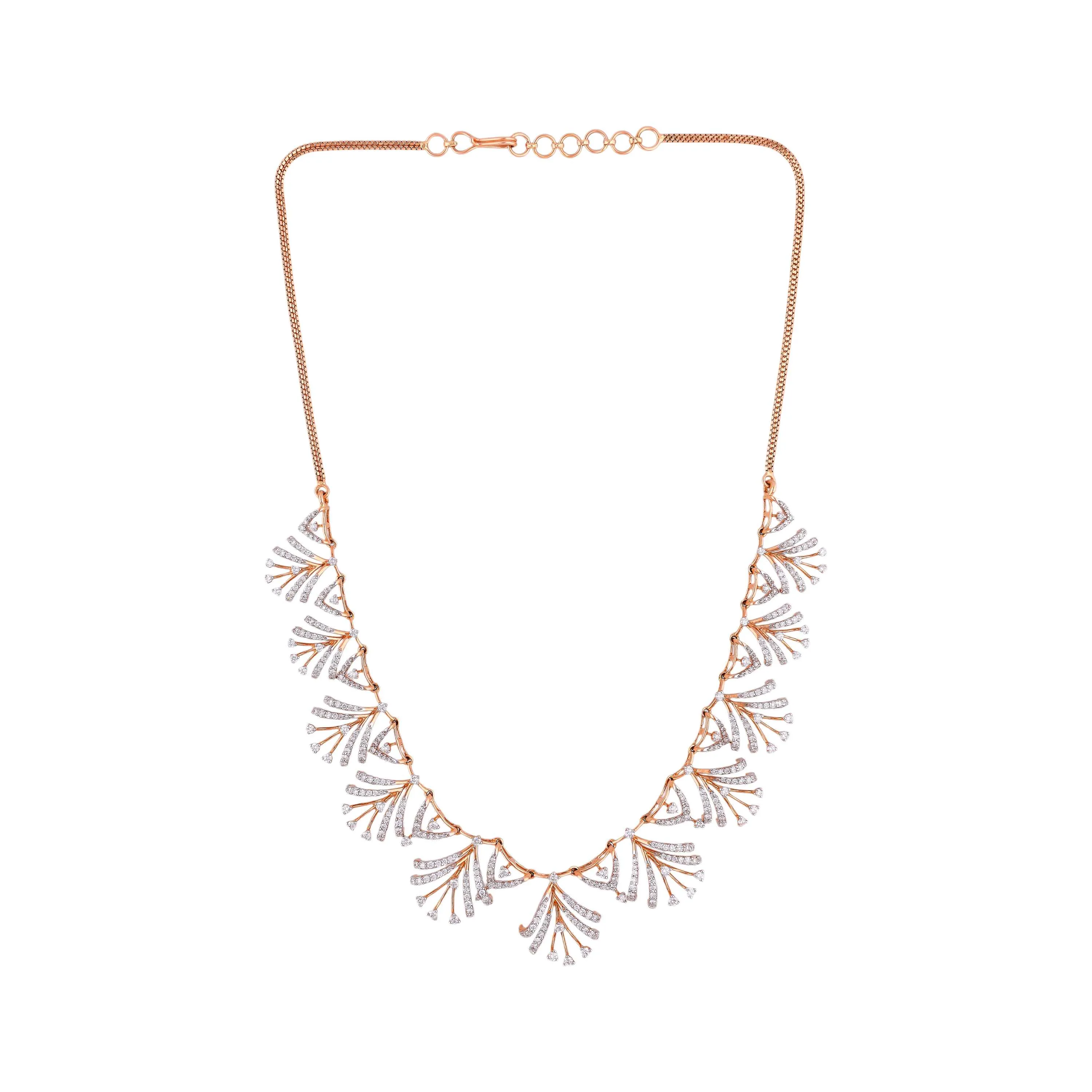 Glamorously Detailed And Diamond Studded 18KT Rose Gold Necklace
