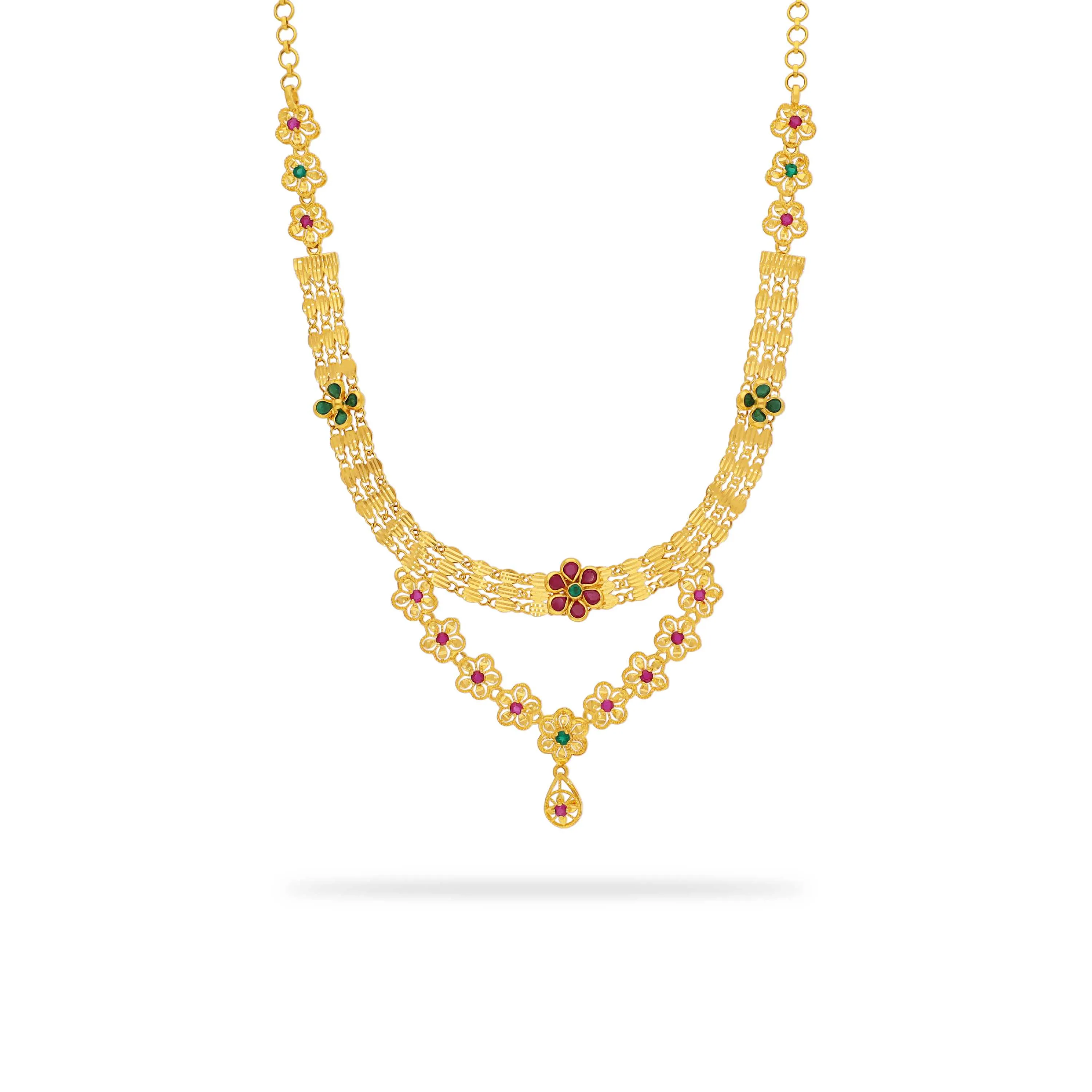 Classic Finely Detailed And Studded 22KT Gold Necklace For Women