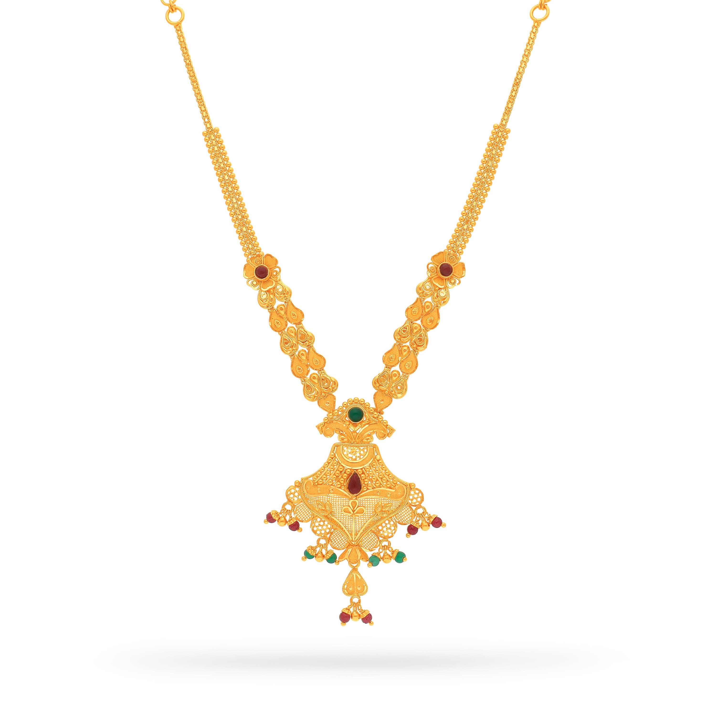 Charming Matte Finished Bombay Pattern 22KT Gold Necklace