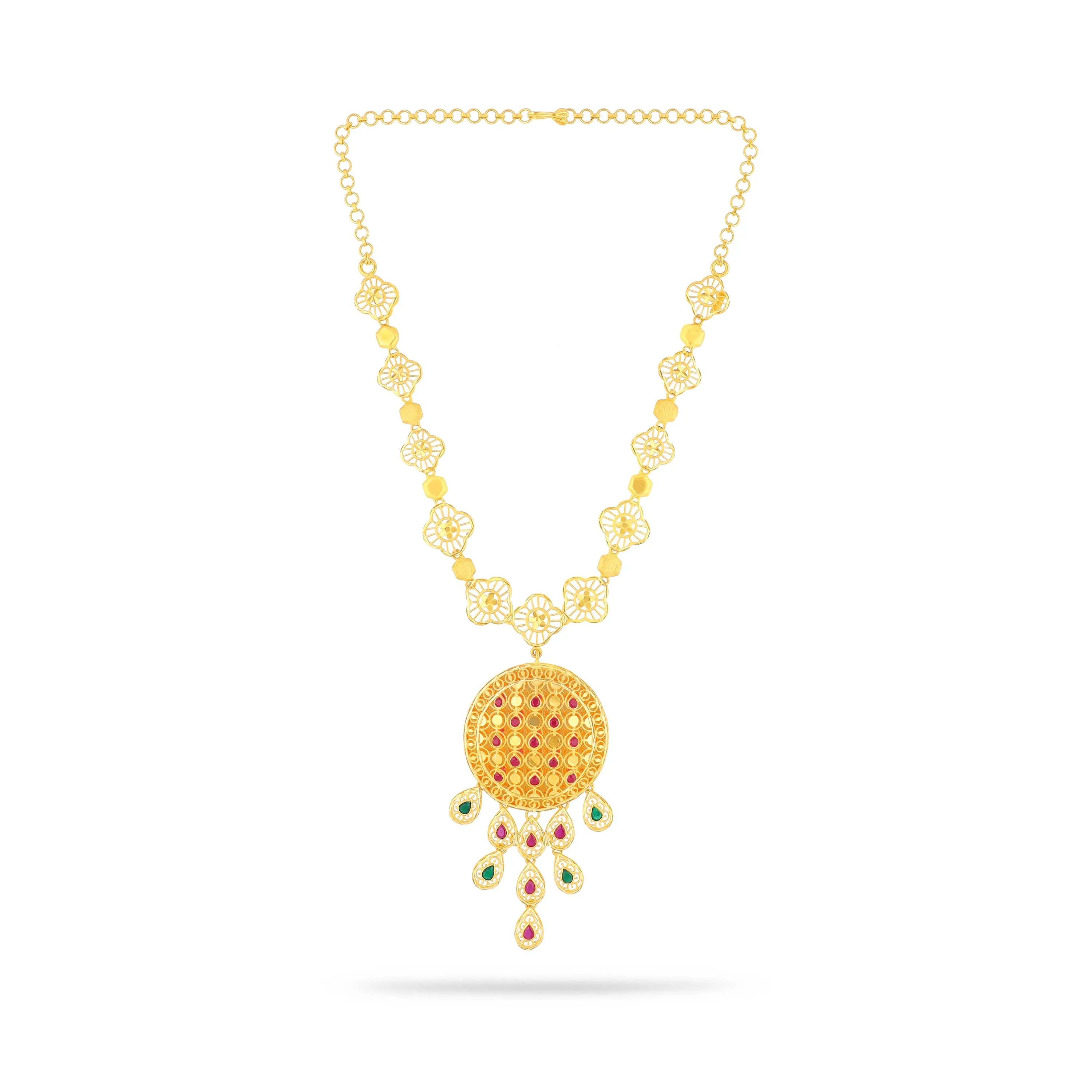 Classic Matte Finished And Studded 22KT Gold Necklace