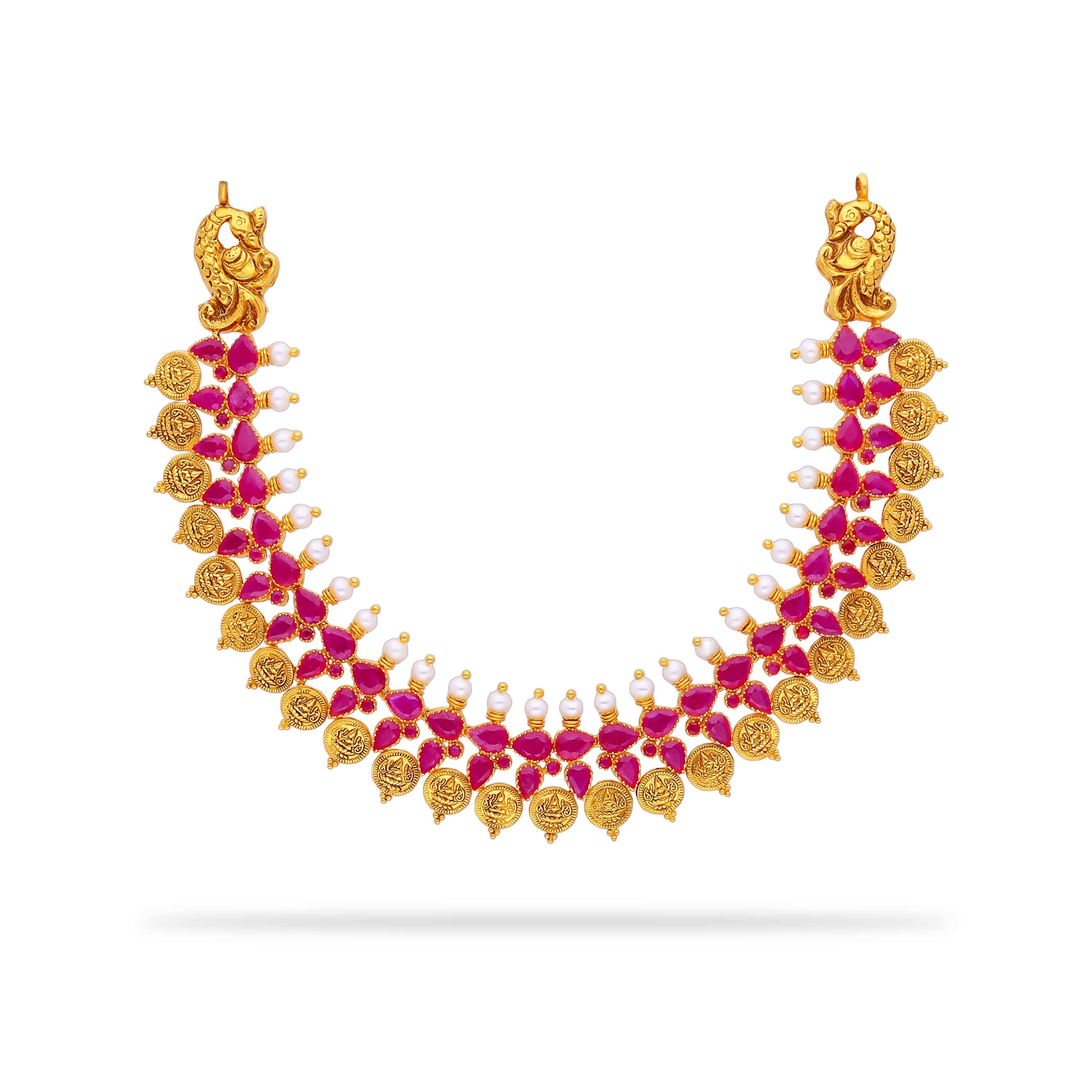 Elegantly Detailed Ruby Pattern 22KT Gold Studded Necklace