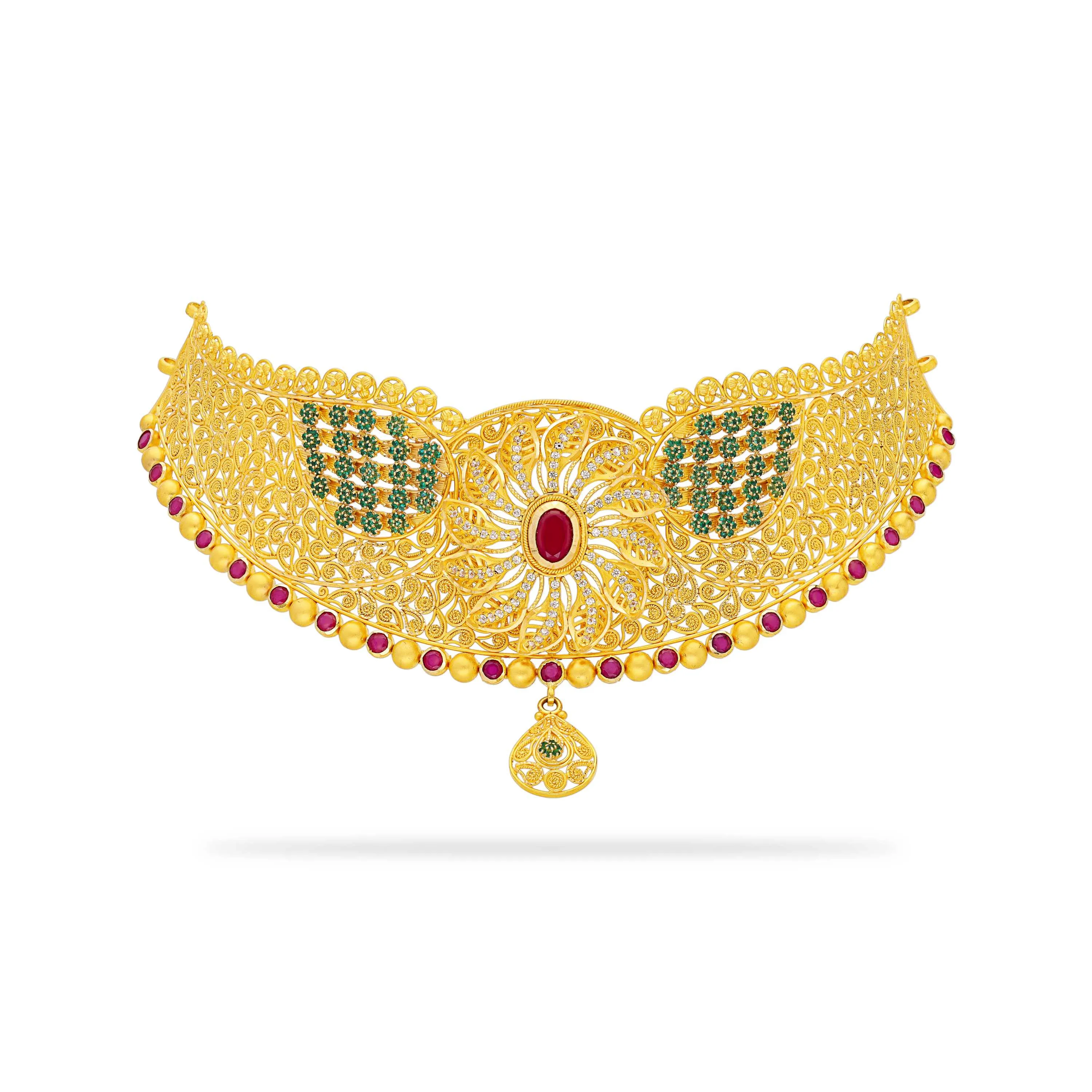 Matte Finished And Studded 22KT Gold Choker