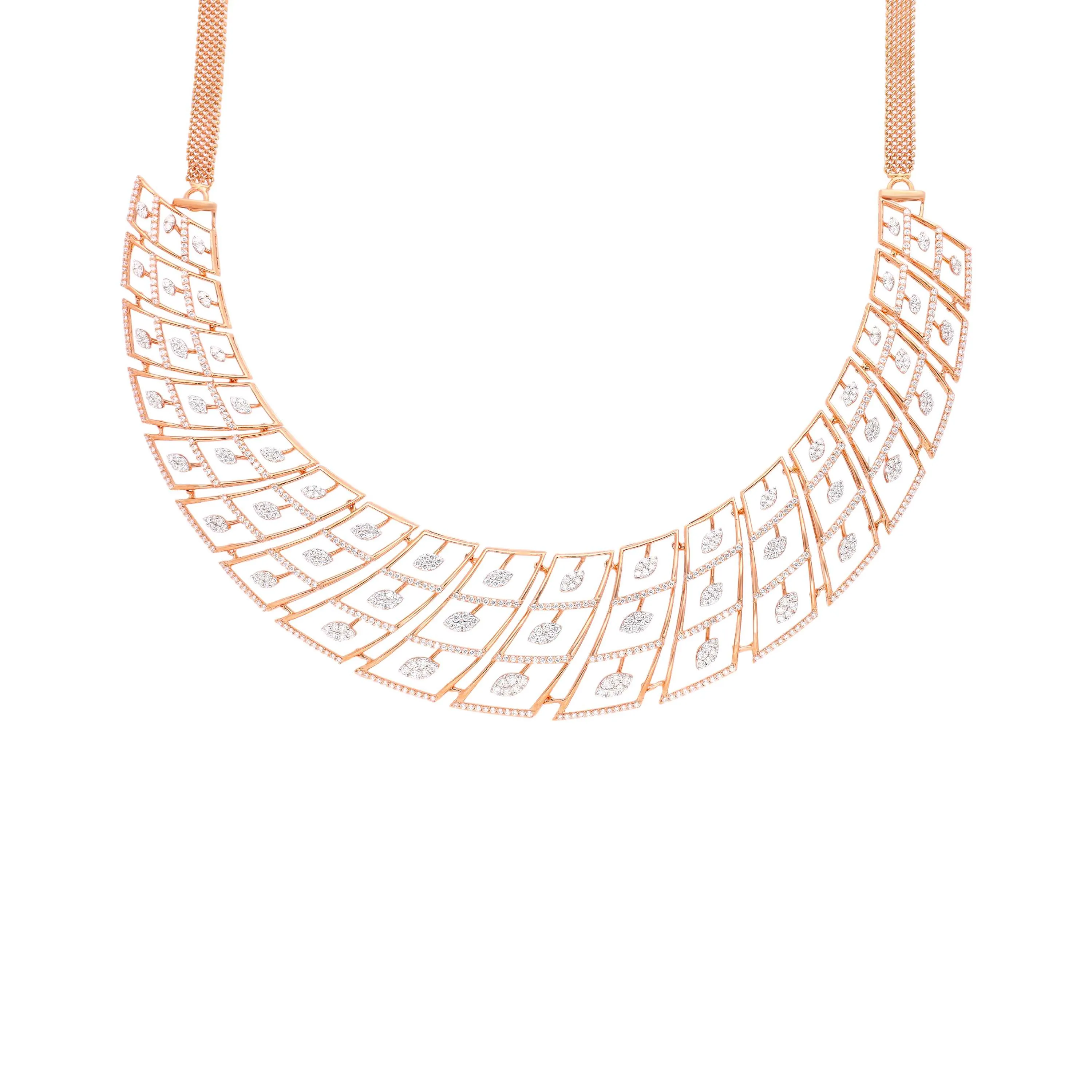 Gorgeously Detailed And Diamond Studded 18KT Rose Gold Necklace