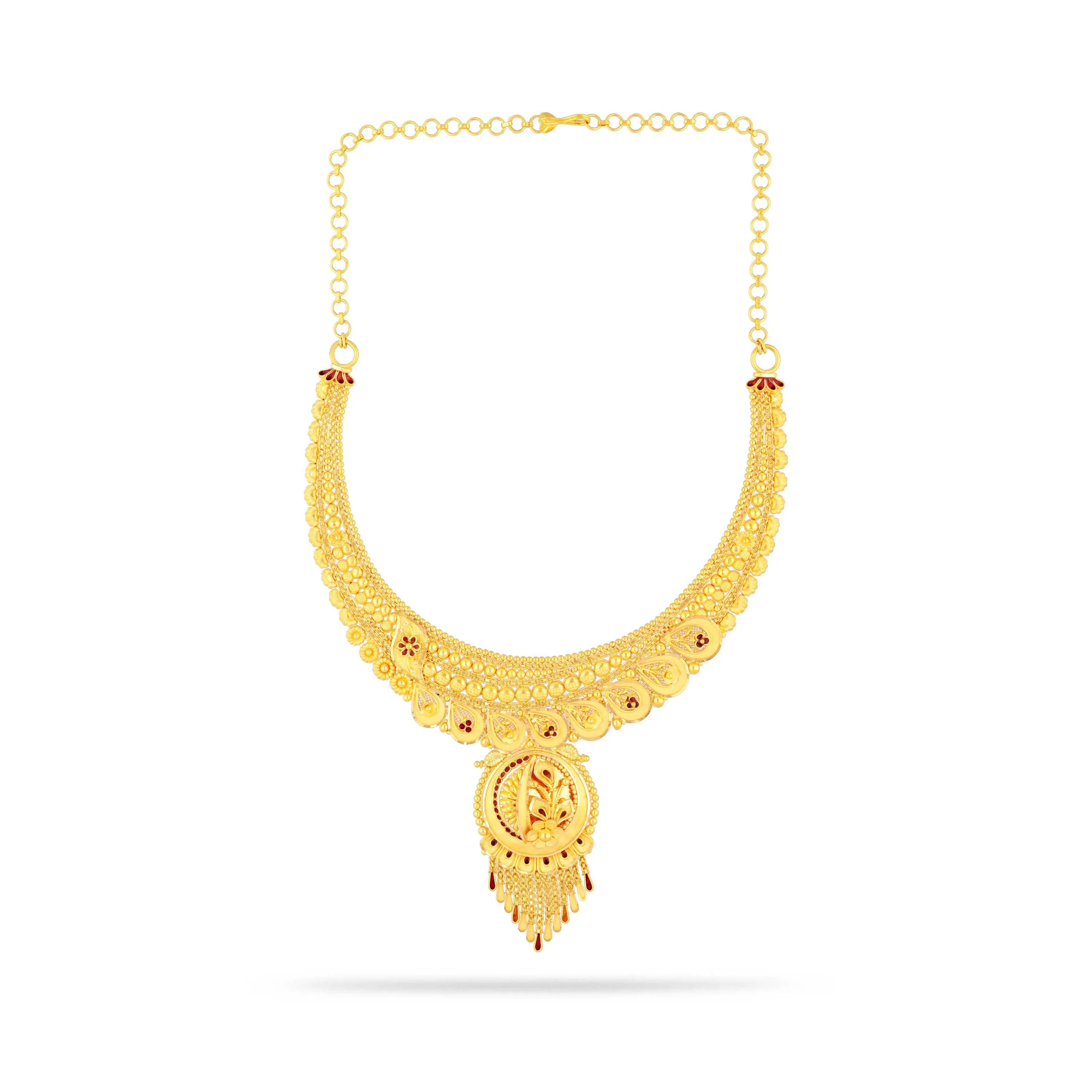 Classic Enamel Worked And Detailed 22KT Gold Necklace