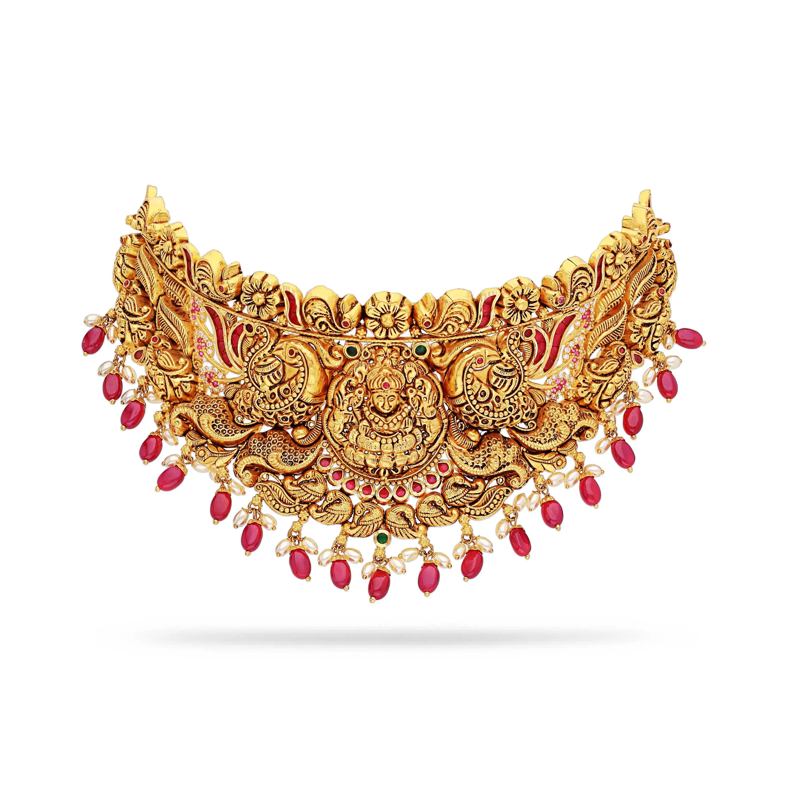 Antique Finished And Studded 22KT Gold Choker