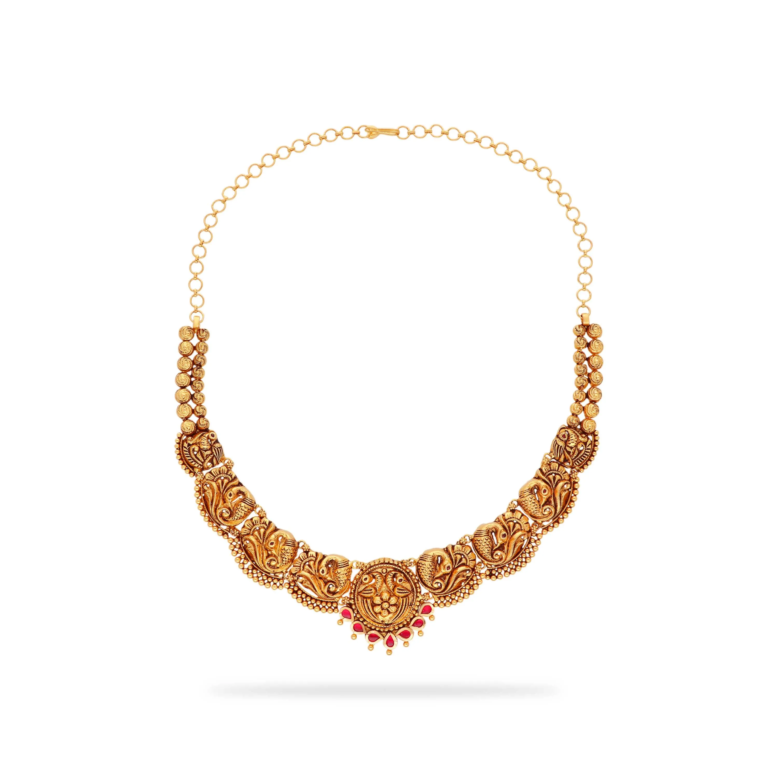 Antique Finished And Studded 22KT Gold Necklace