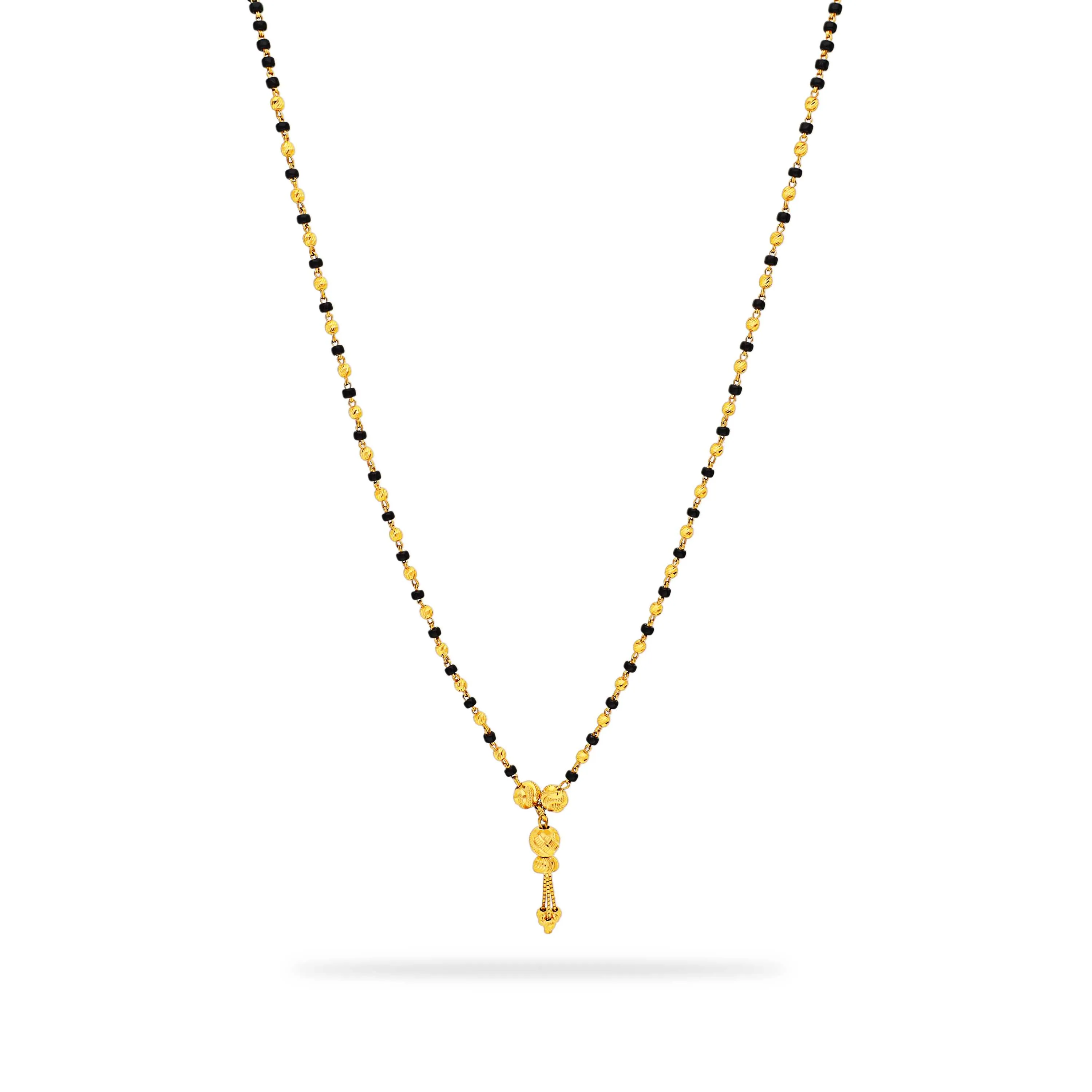 Classic Black Beaded And Detailed 22KT Gold Mangalsutra With Pendant