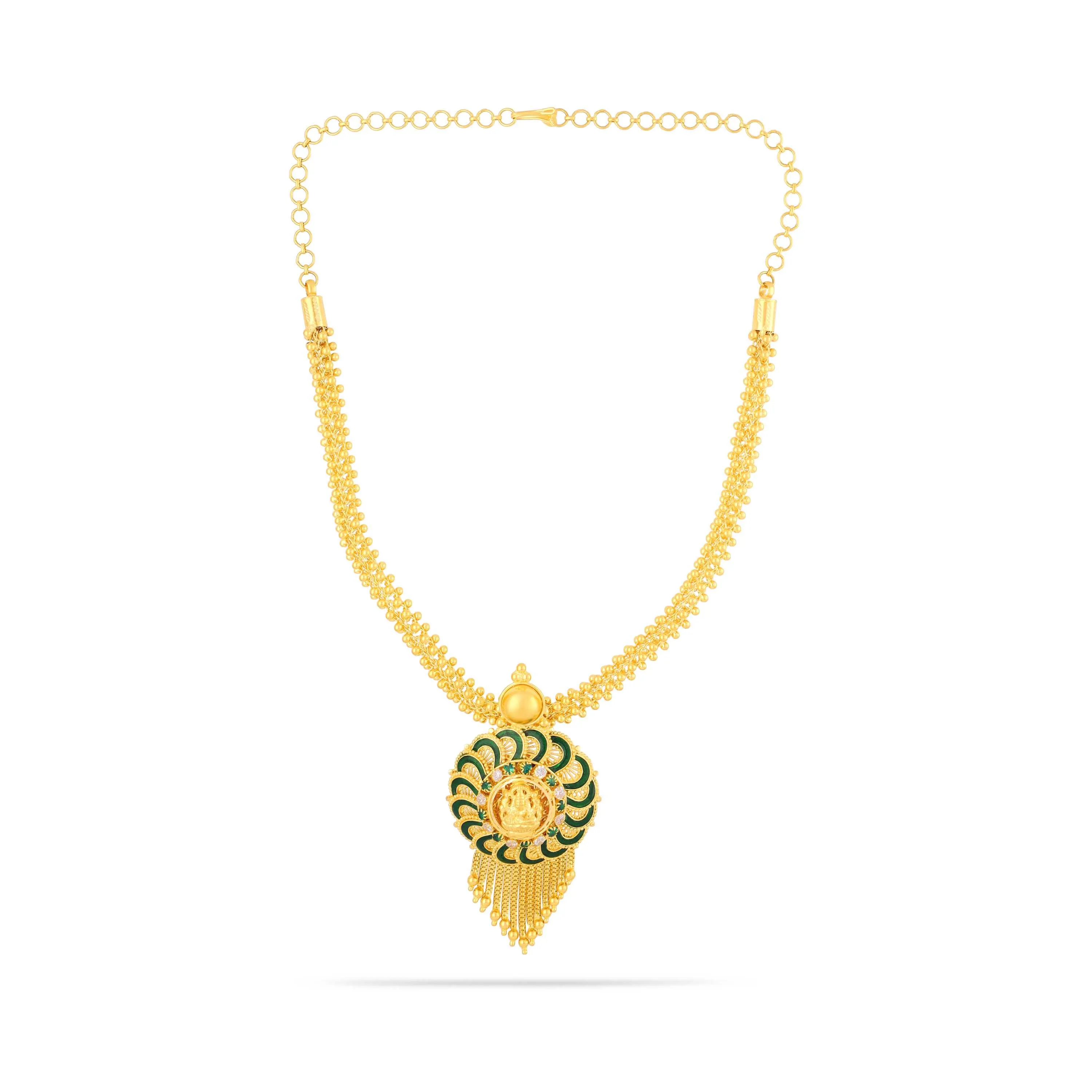 Classic Enamel Worked And Detailed 22KT Gold Necklace