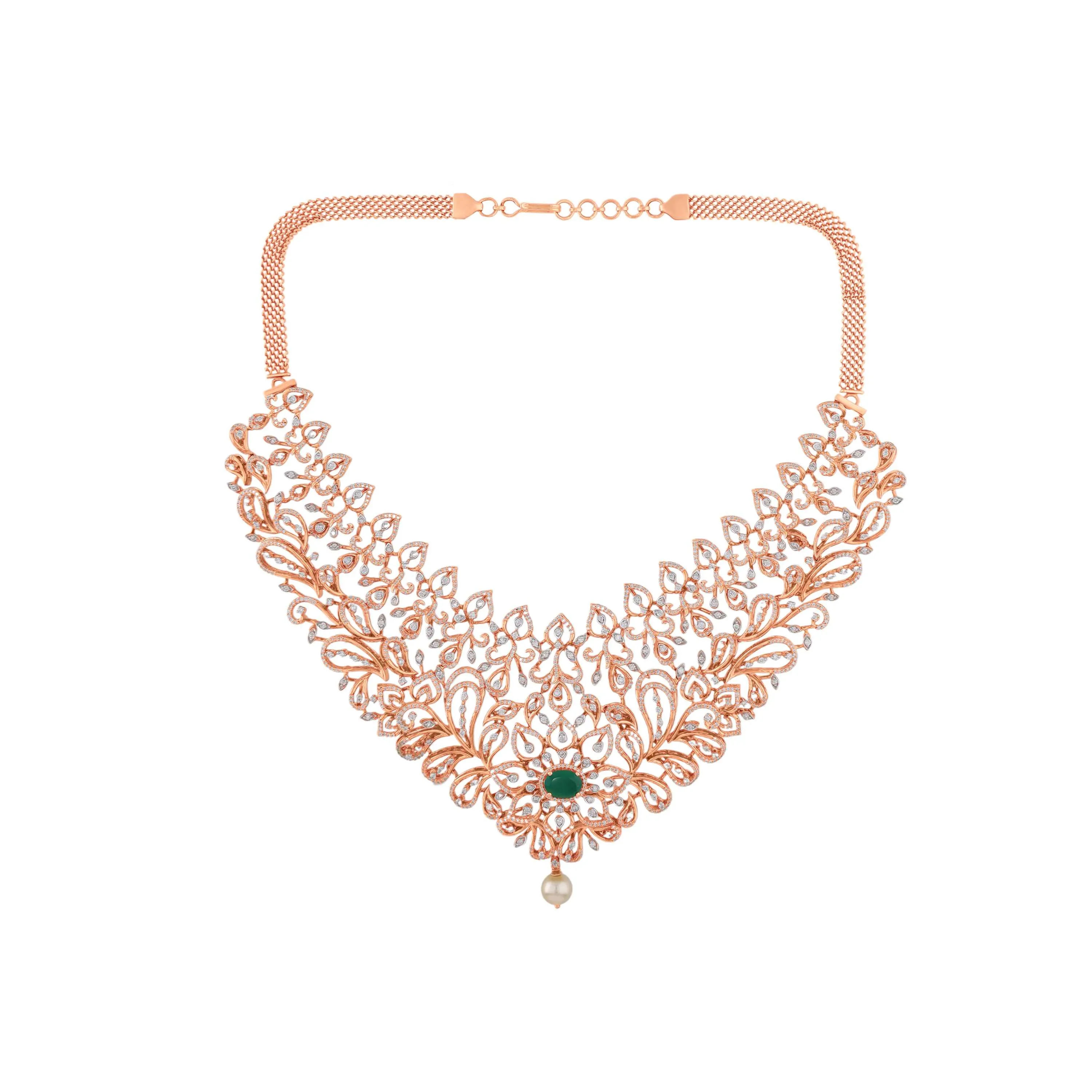 Glamorously Detailed And Diamond Studded 18KT Rose Gold Necklace