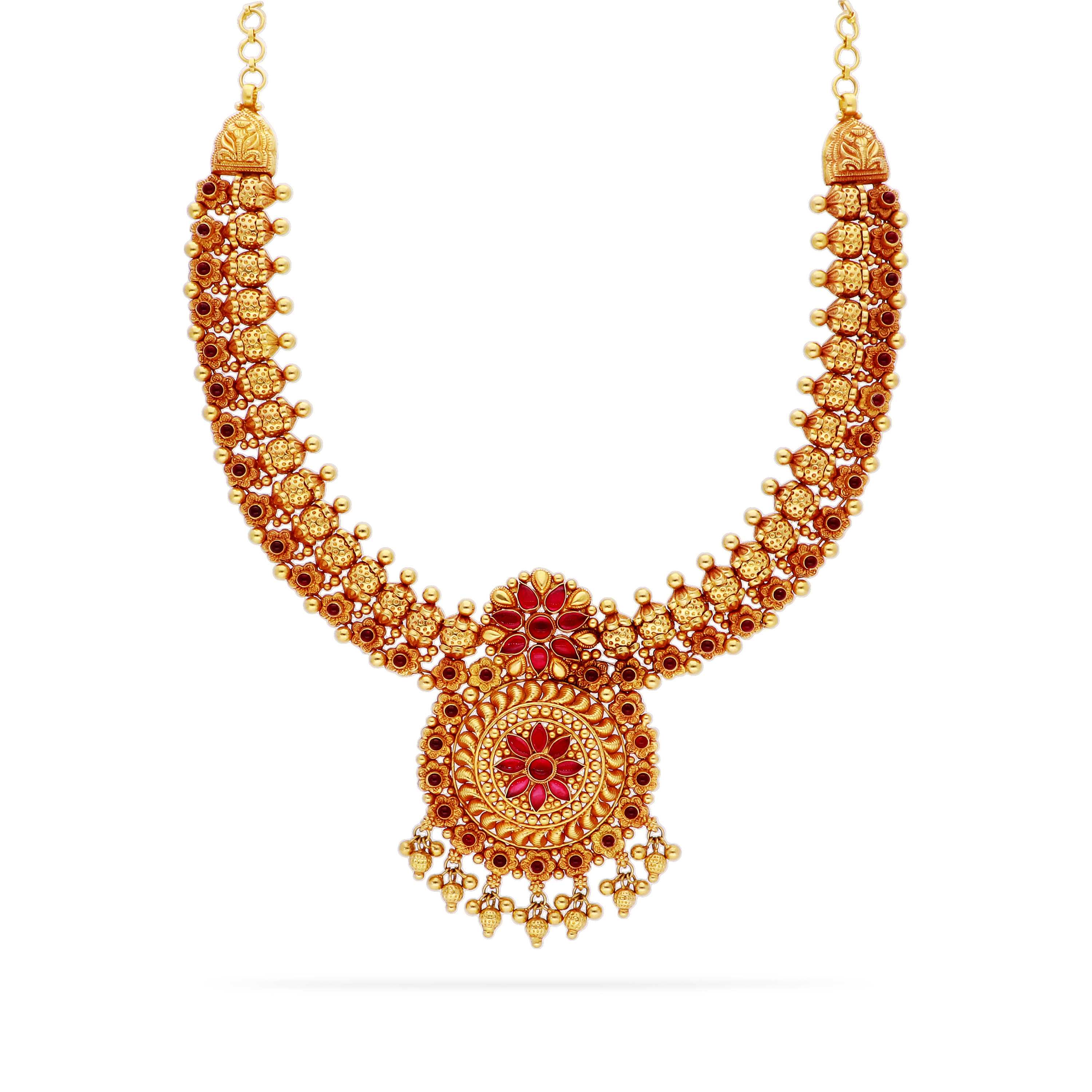 Premium Gheru Finished And Studded 22KT Gold Necklace