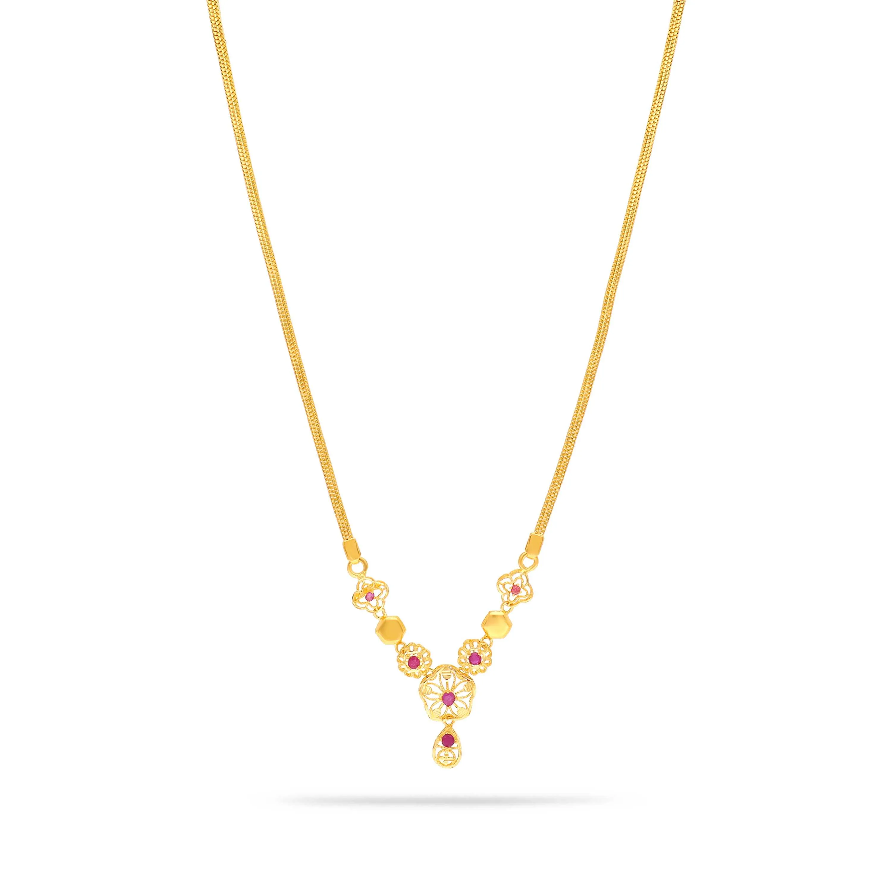 Gorgeously Detailed And Studded 22KT Gold Necklace For Women