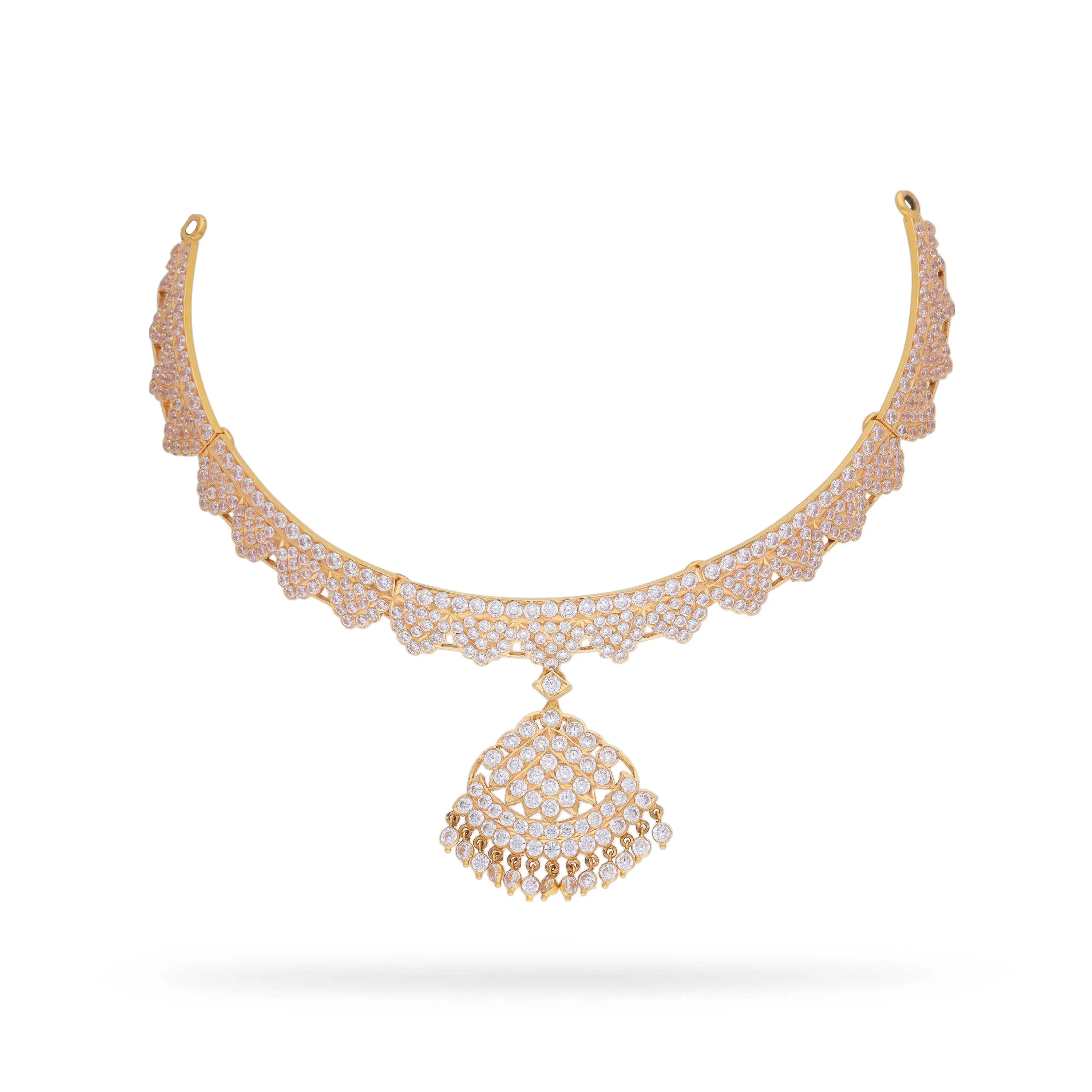 Gorgeously Detailed And Studded 22KT Gold Close Setting Necklace