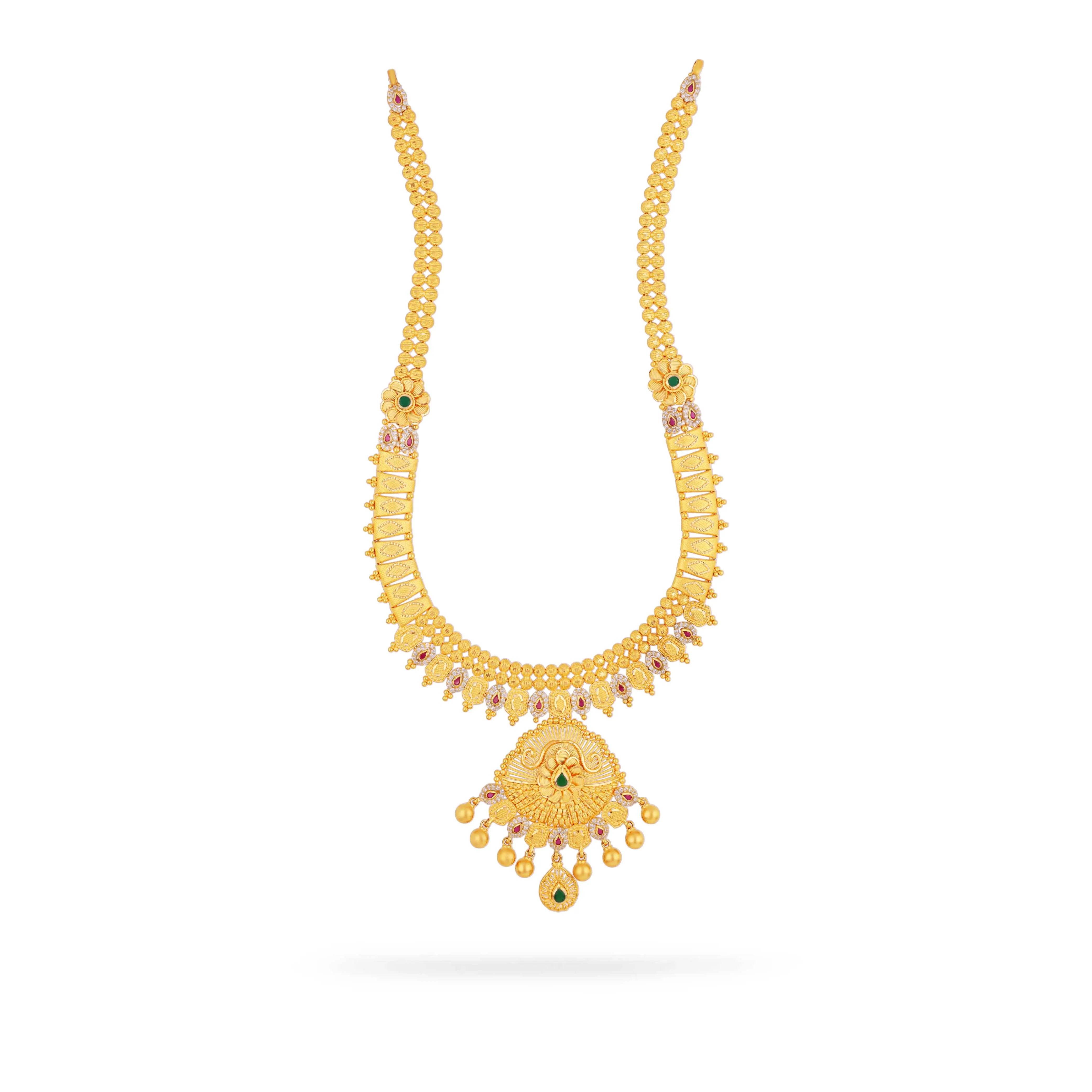 Classic Matte Finished And Studded 22KT Gold Fancy Chain For Women