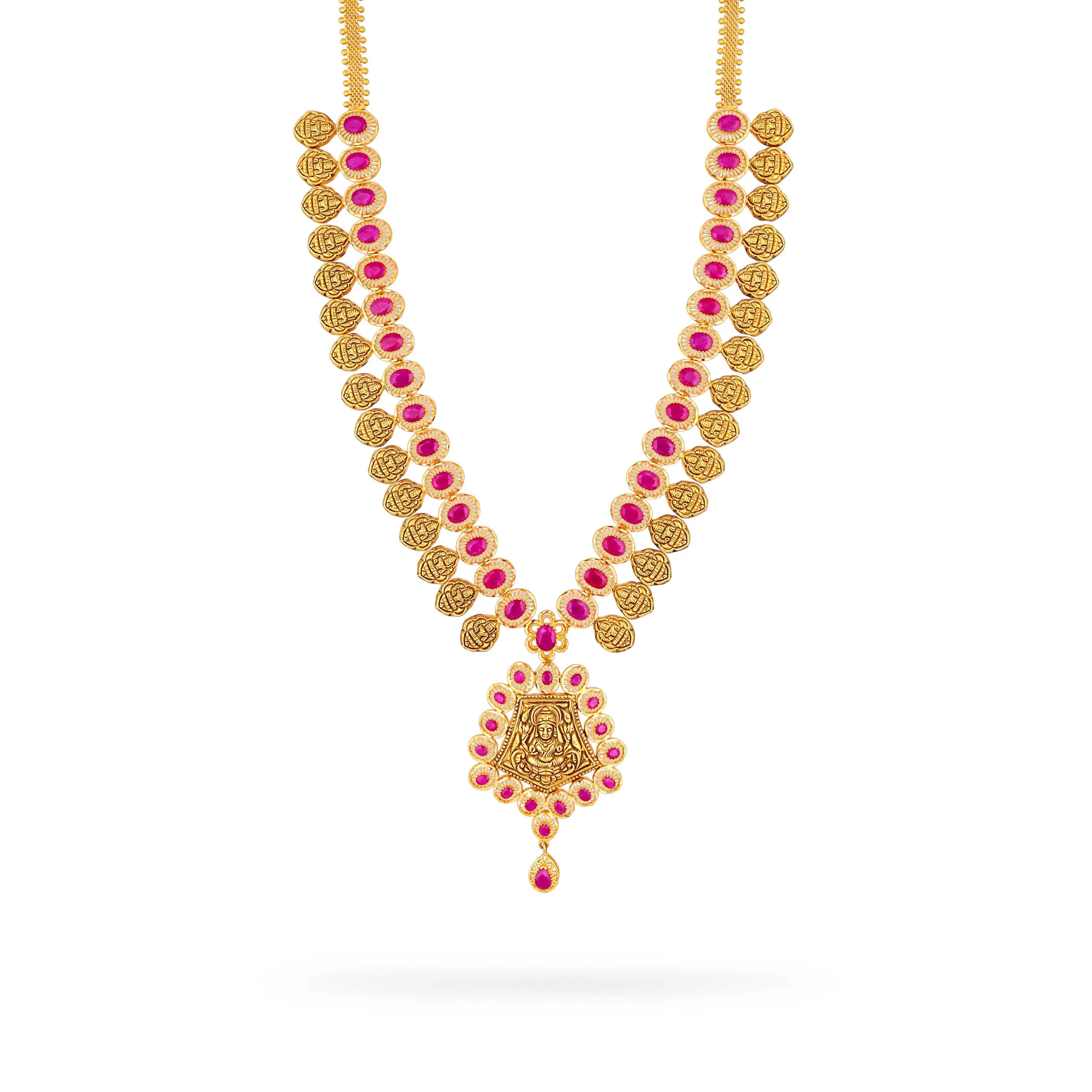 Traditionally Crafted Ruby Pattern 22KT Gold Studded Necklace