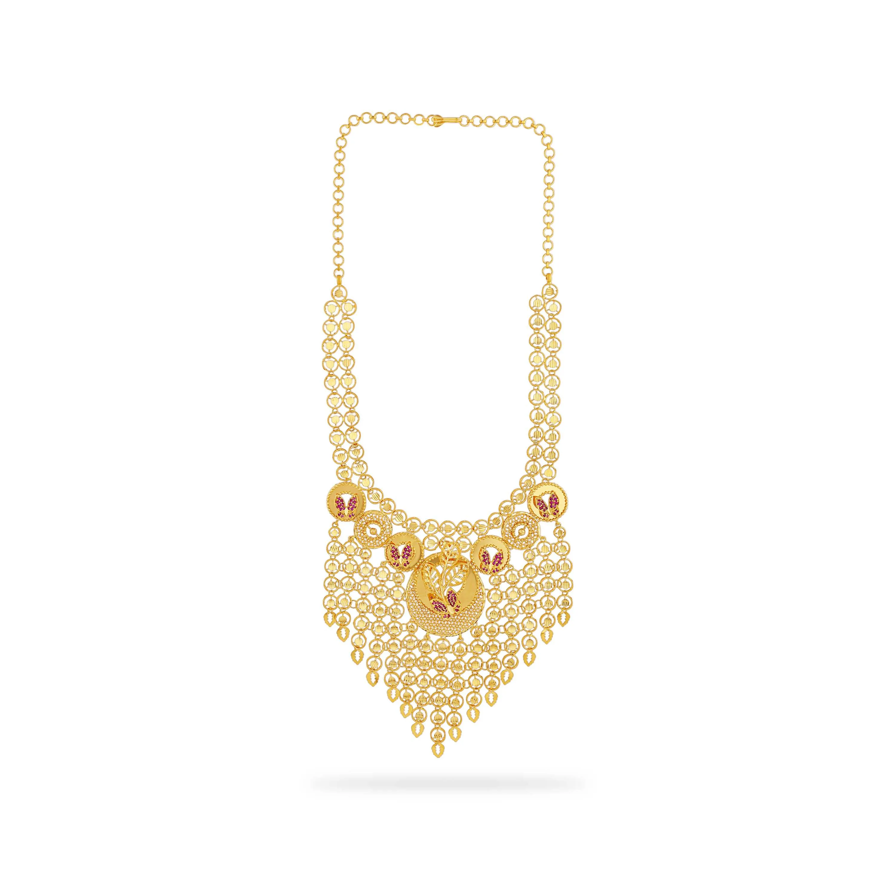 Gorgeously Detailed And Studded 22KT Gold Necklace For Women