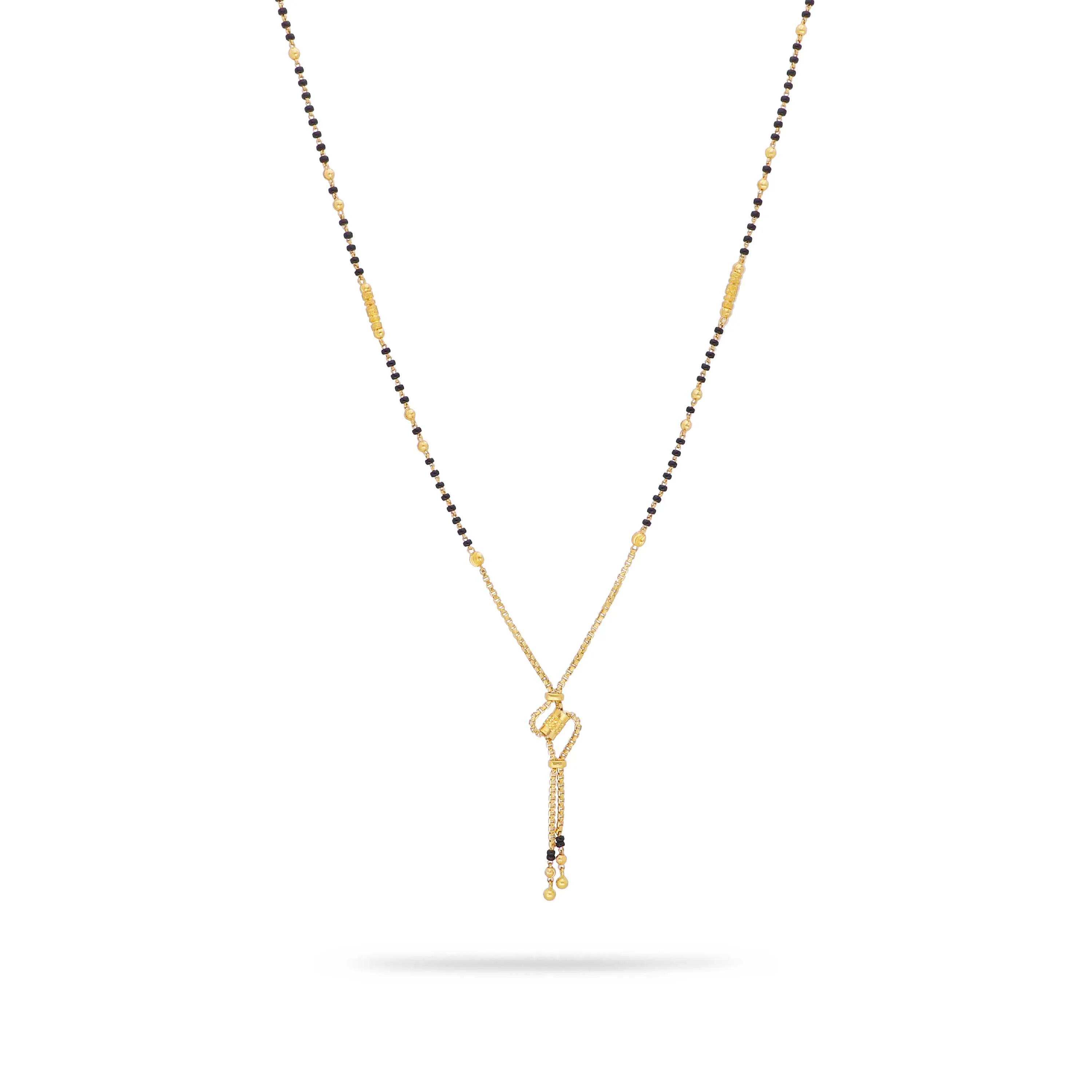 Classic Black Beaded And Detailed 22KT Gold Mangalsutra With Pendant