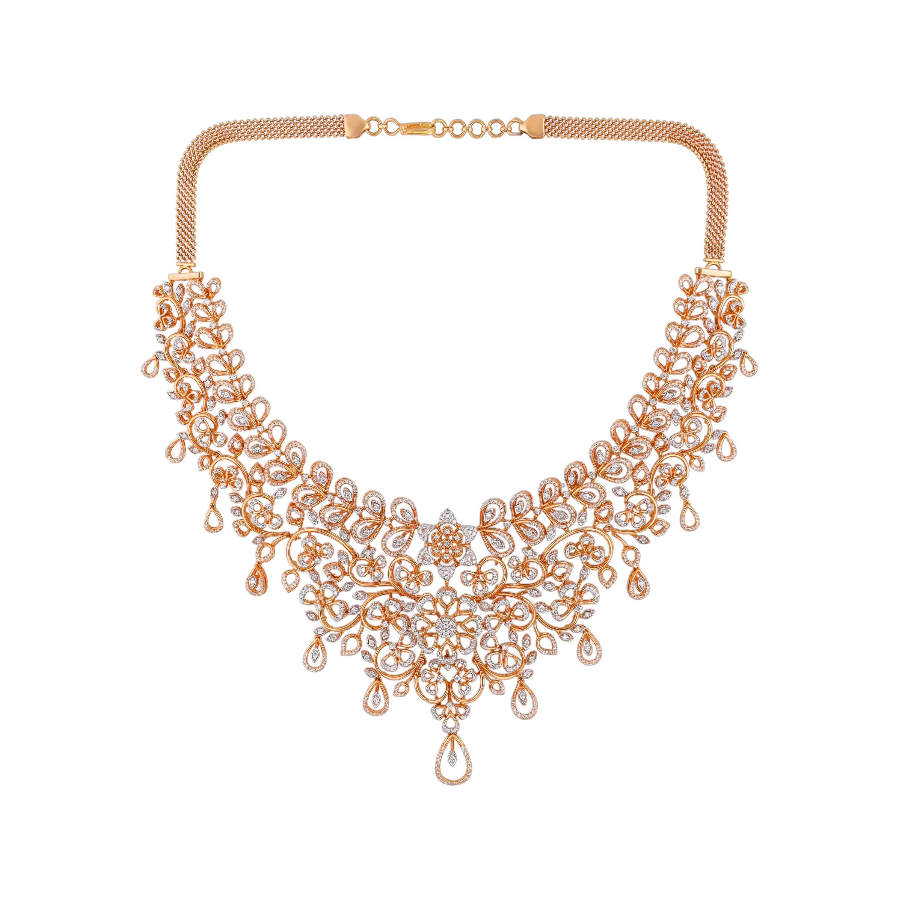 Glamorously Detailed And Diamond Studded 18KT Rose Gold Necklace