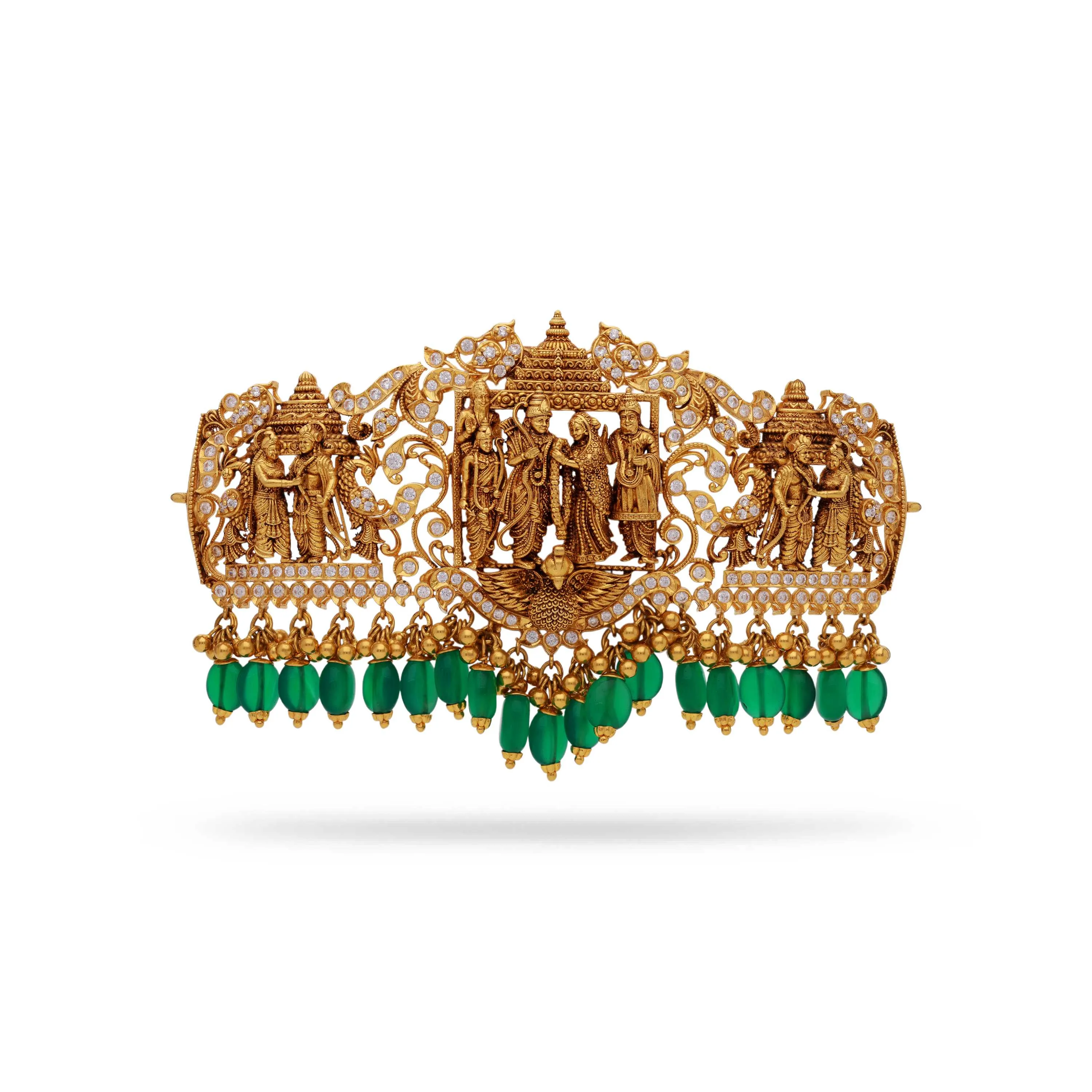 Divinely Detailed And Antique Finished 22KT Gold Ram Parivar Necklace