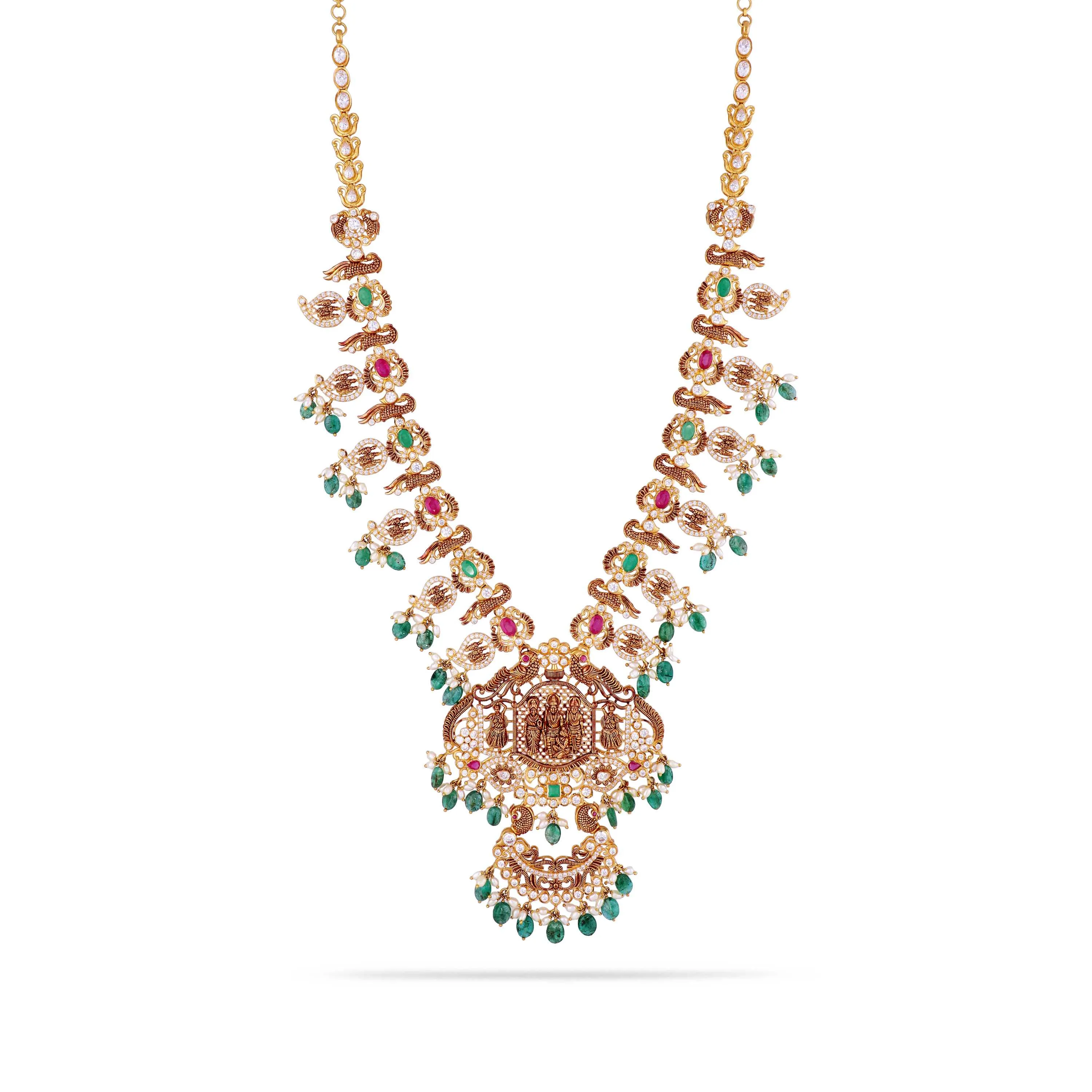 One Of Its Kind Antique Finished 22KT Gold Ram Parivar Haaram
