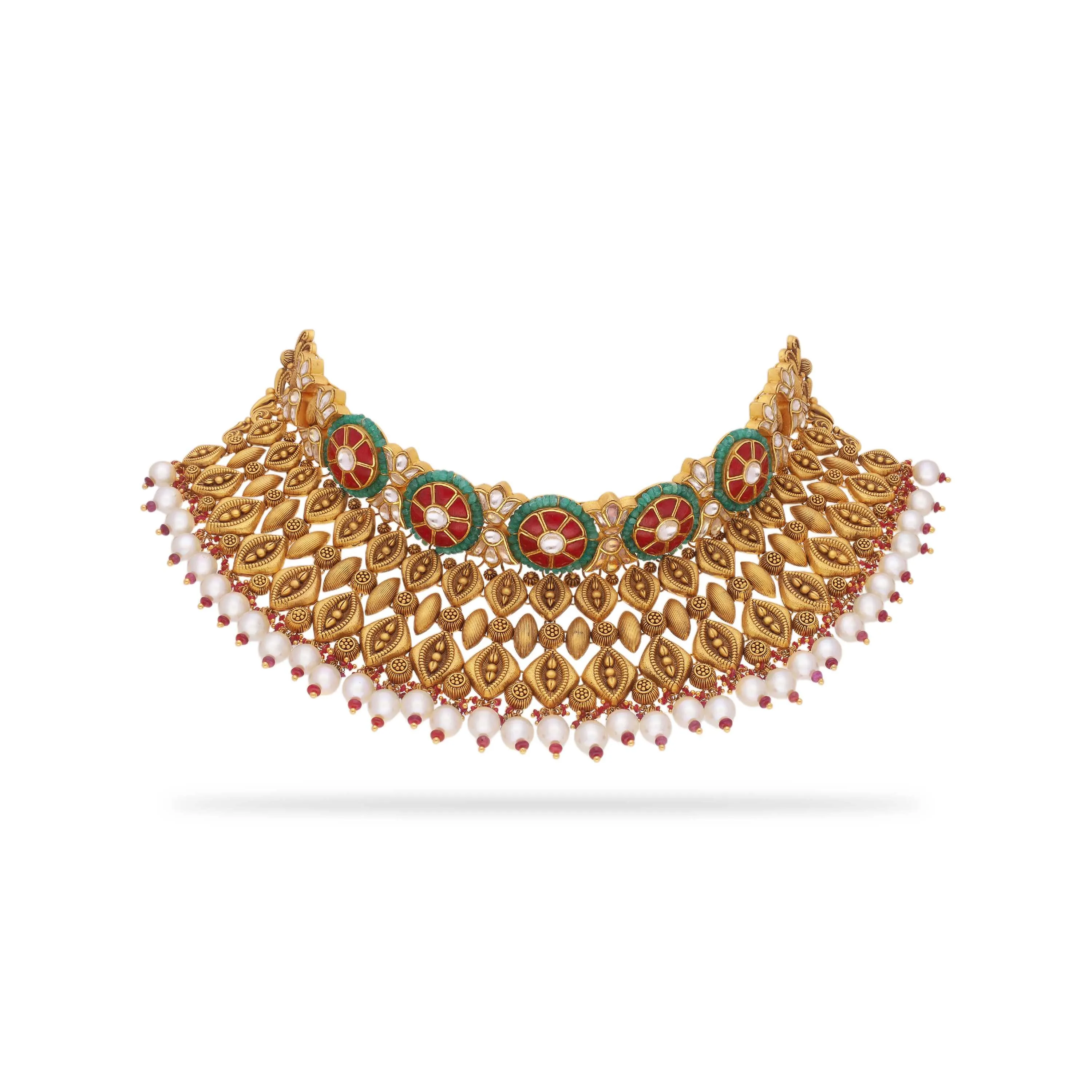Classic Antique Finished And Kundan Worked 22KT Gold Choker