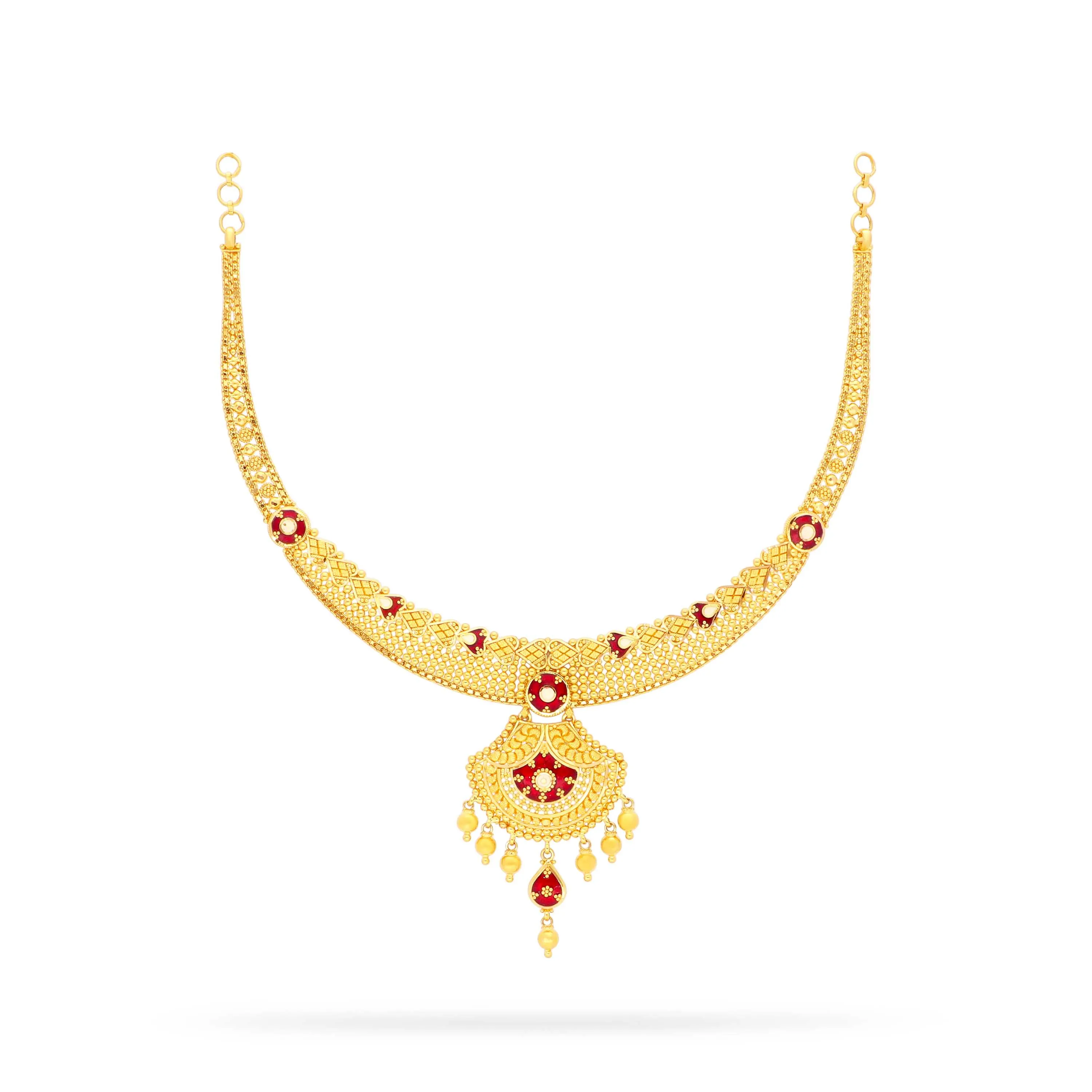 Classic Enamel Worked Calcutta Pattern 22KT Gold Necklace