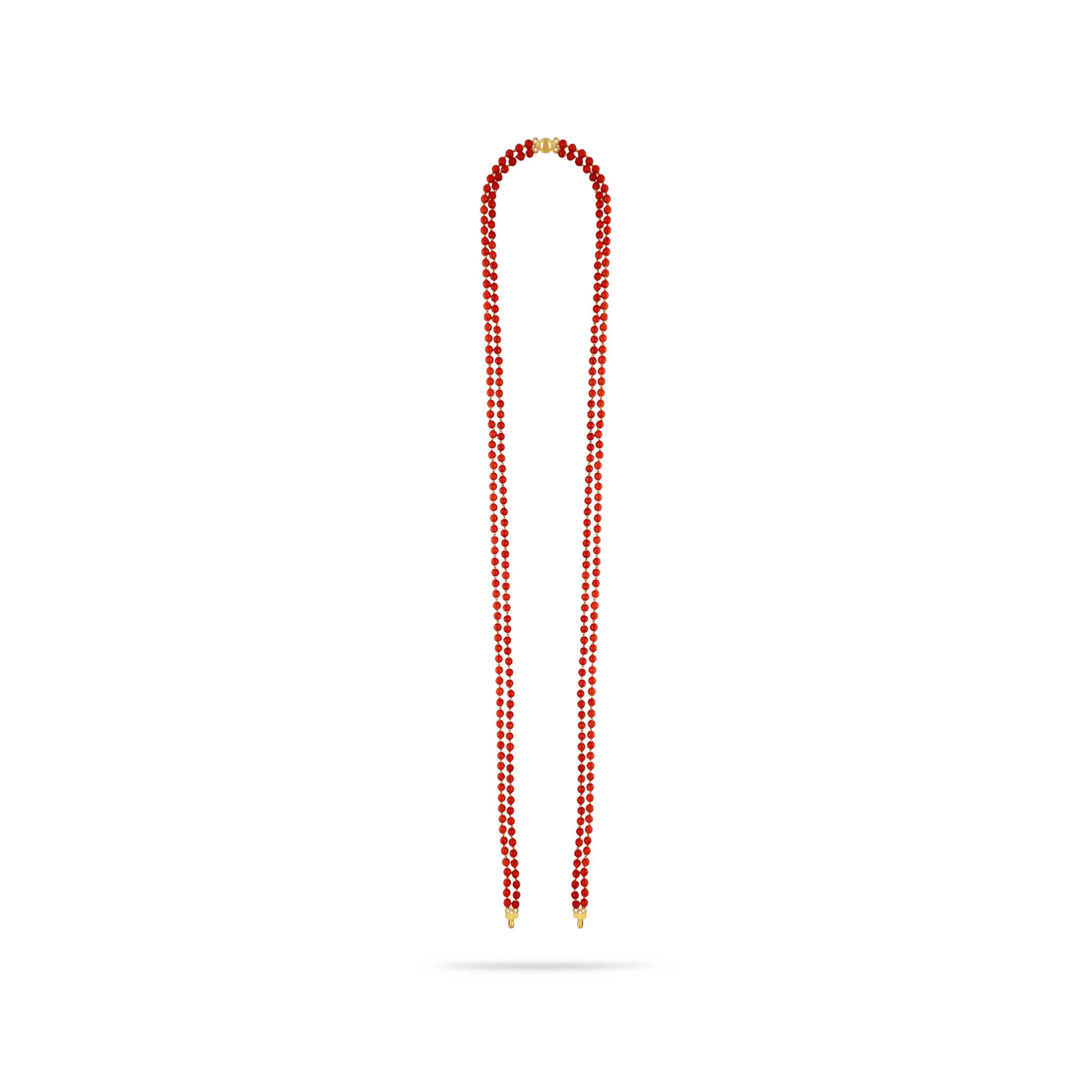 Glamorously Detailed And Coral Studded 22KT Gold Beads Chain