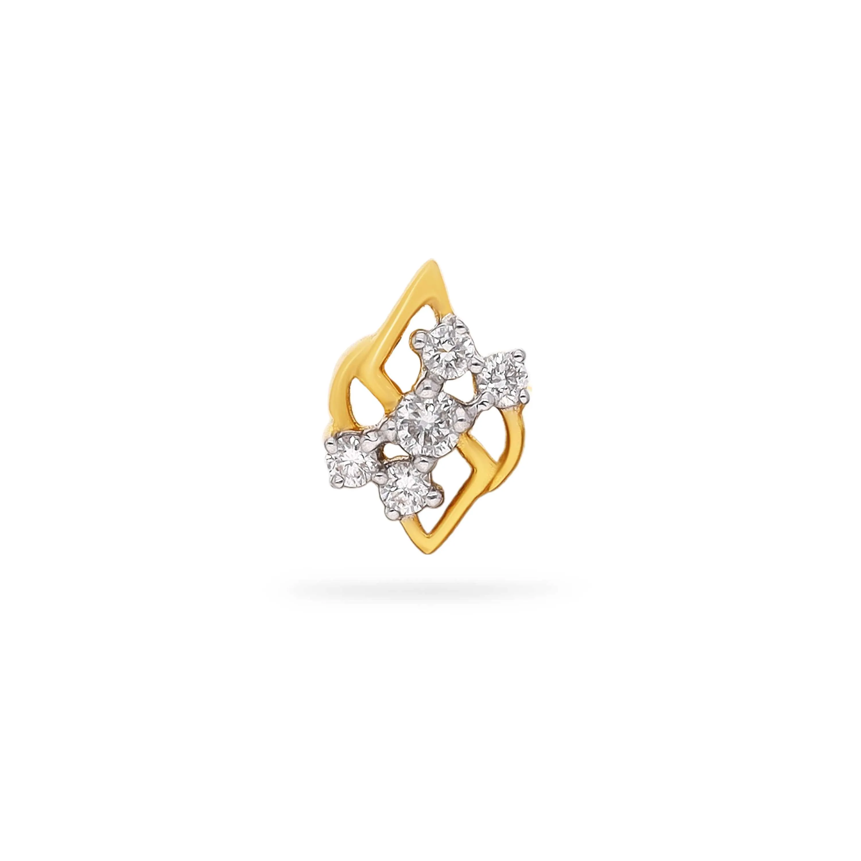 Gorgeously Detailed And Diamond Studded 18KT Yellow Gold Nose Stud