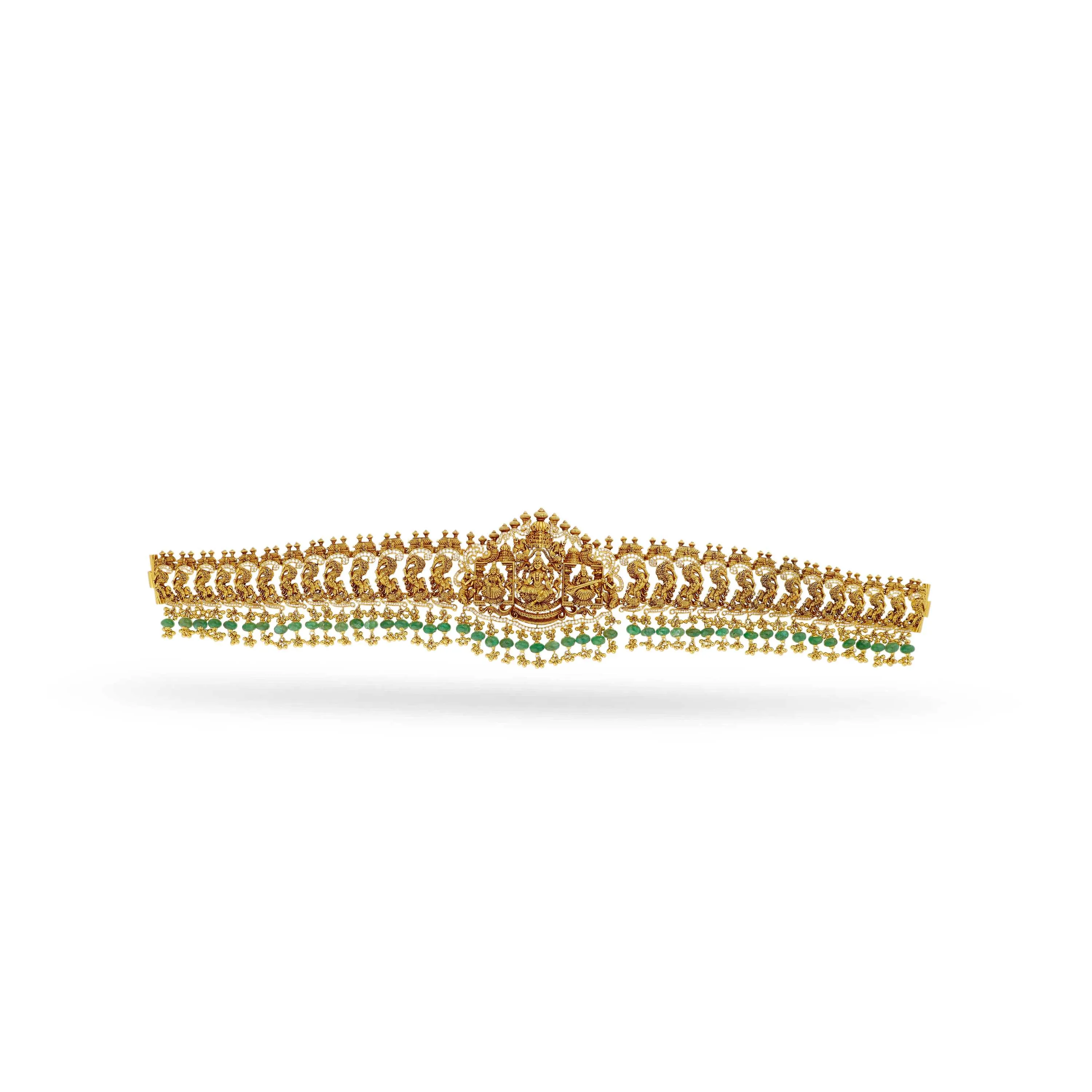 Premium Antique Finished And Studded 22KT Gold Oddiyanam