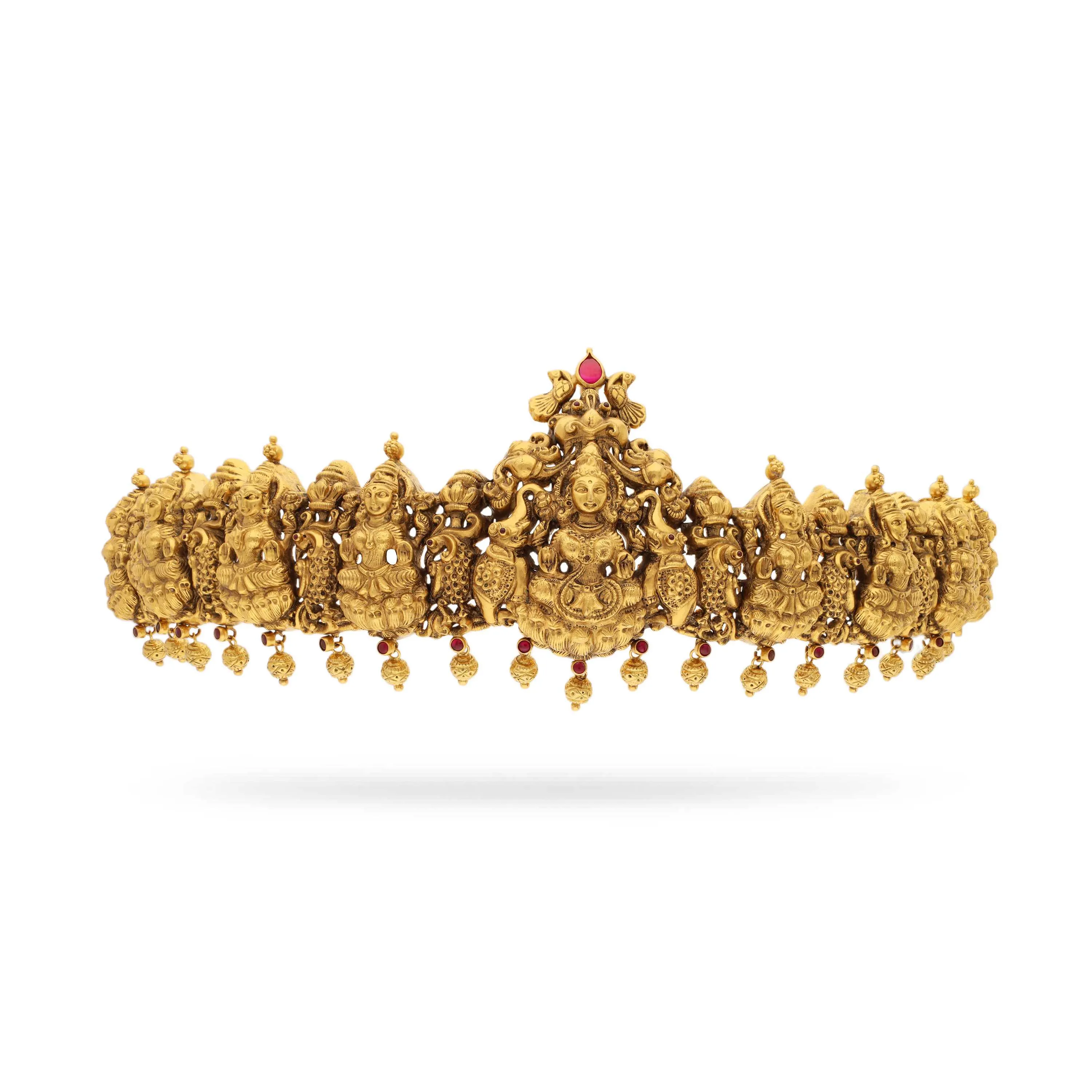 Classic Antique Finished Lakshmi Devi 22KT Gold Nakasha Worked Oddiyanam