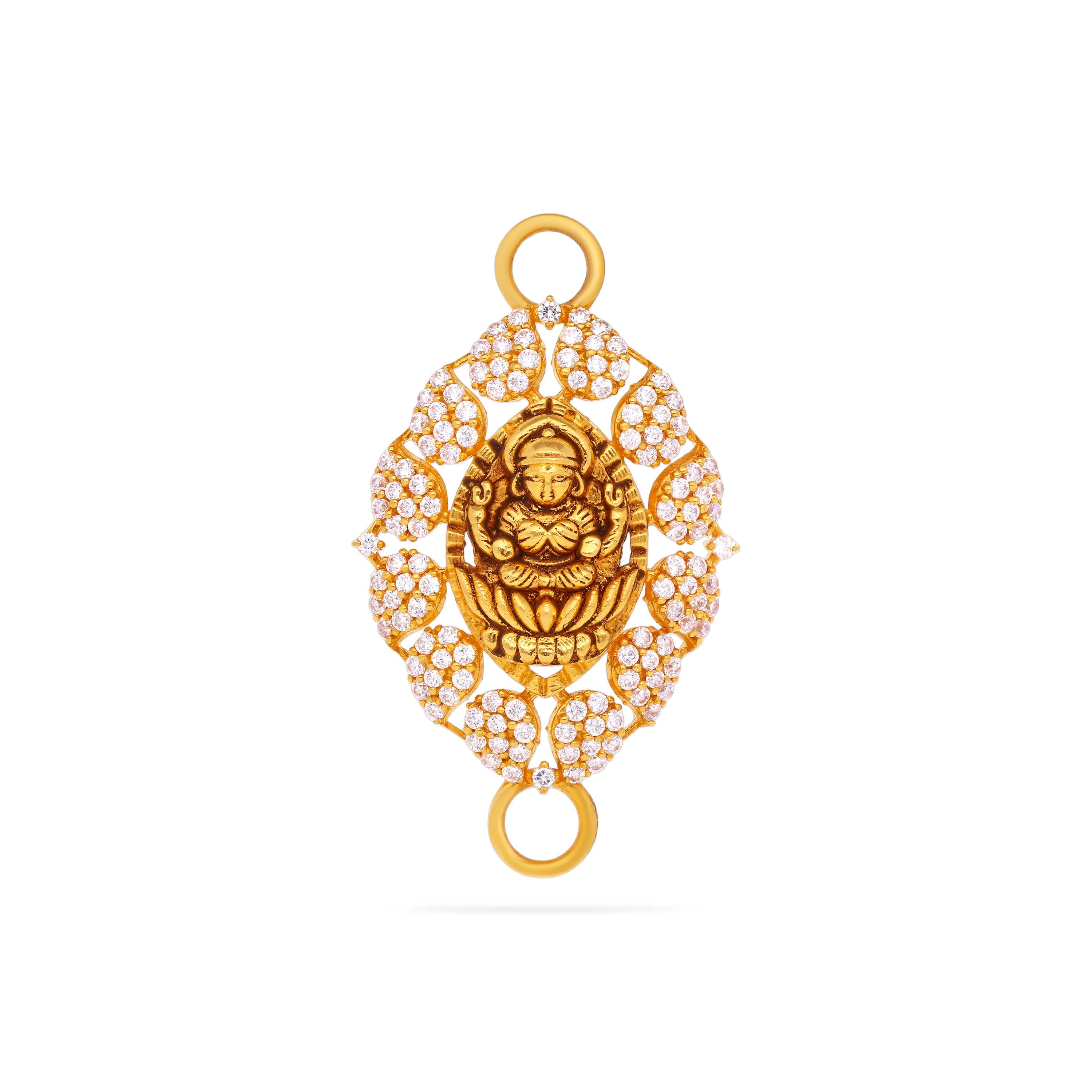 Traditionally Crafted And Studded Lakshmi Devi 22KT Gold Mogappu Locket