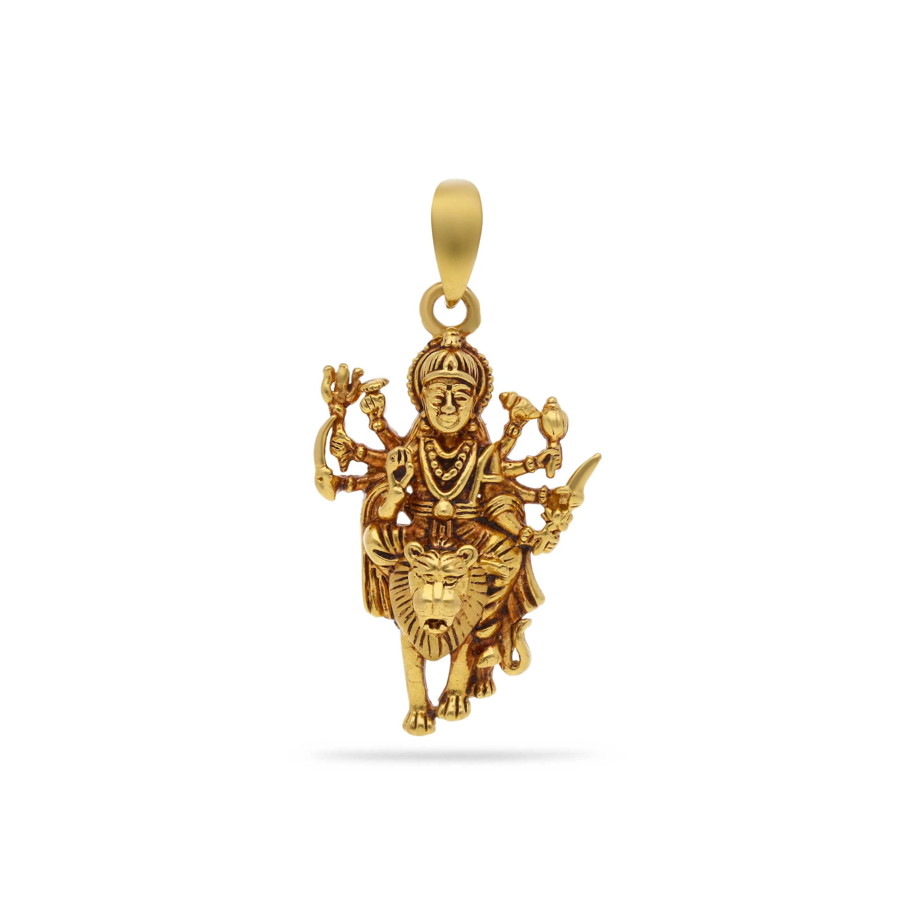 Divinely Detailed And Antique Finished 22KT Gold Durga Devi Locket