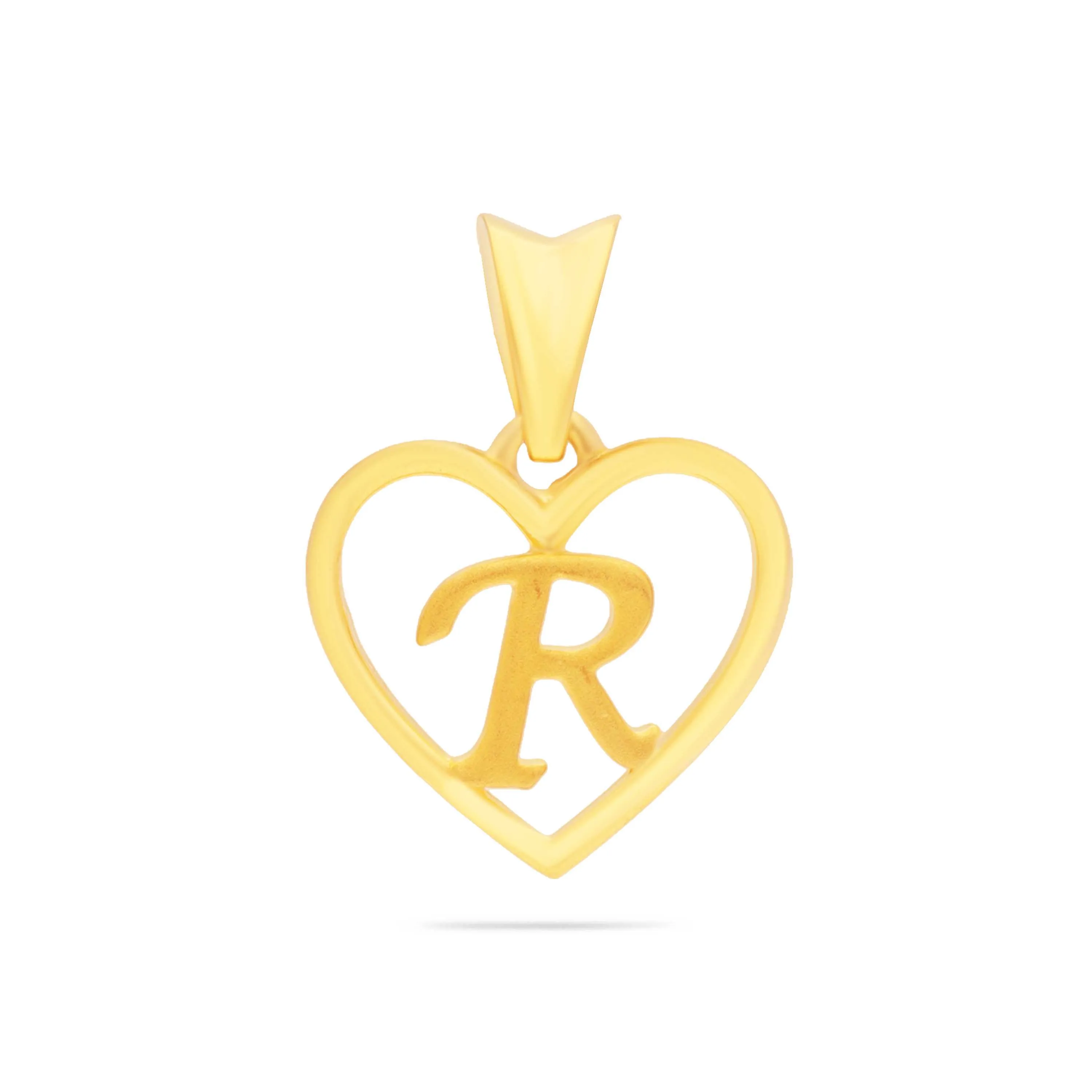 Classic Matte Finished Alphabet R In Heart 22KT Gold Locket