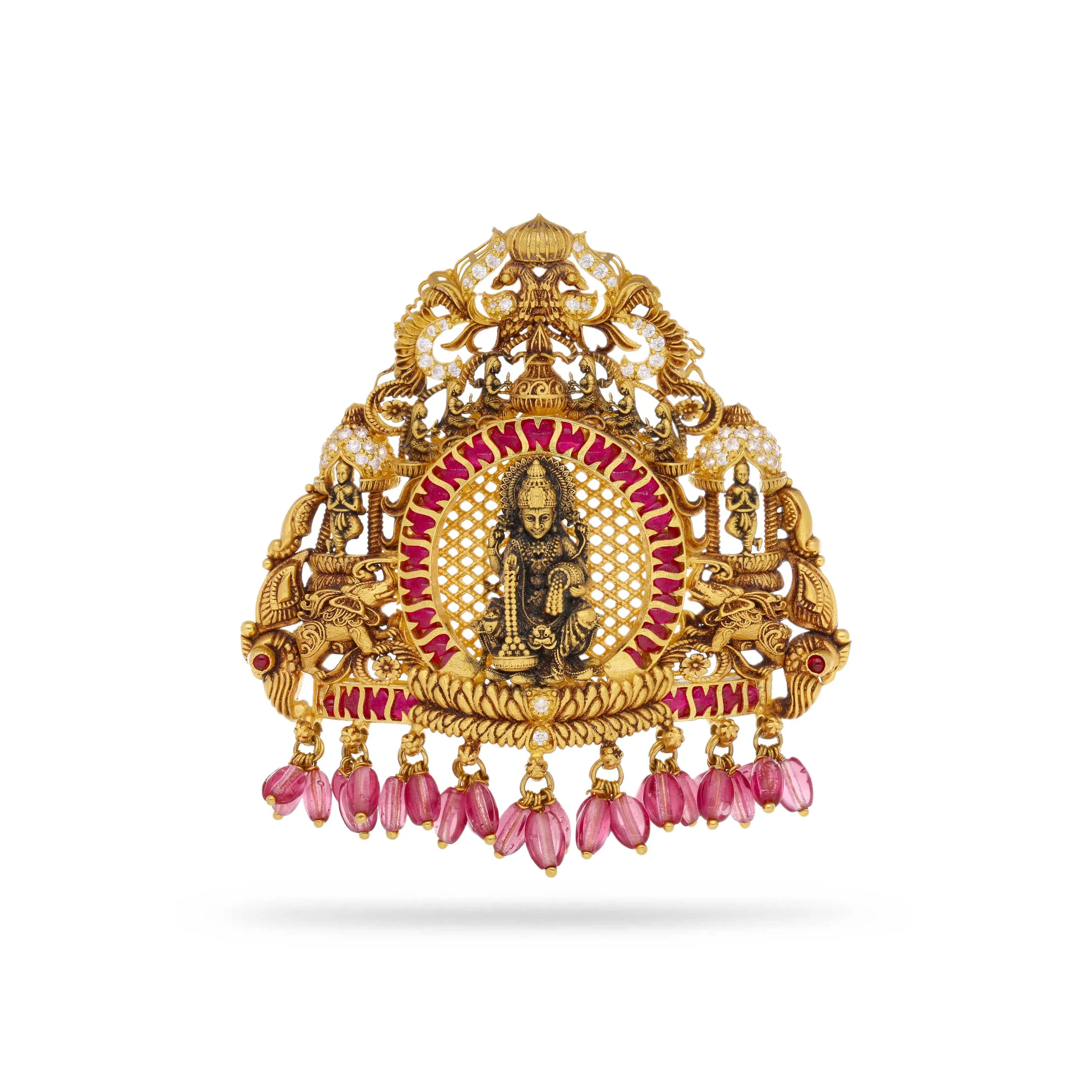 Specially Crafted And Antique Finished 22KT Gold Lakshmi Devi Locket