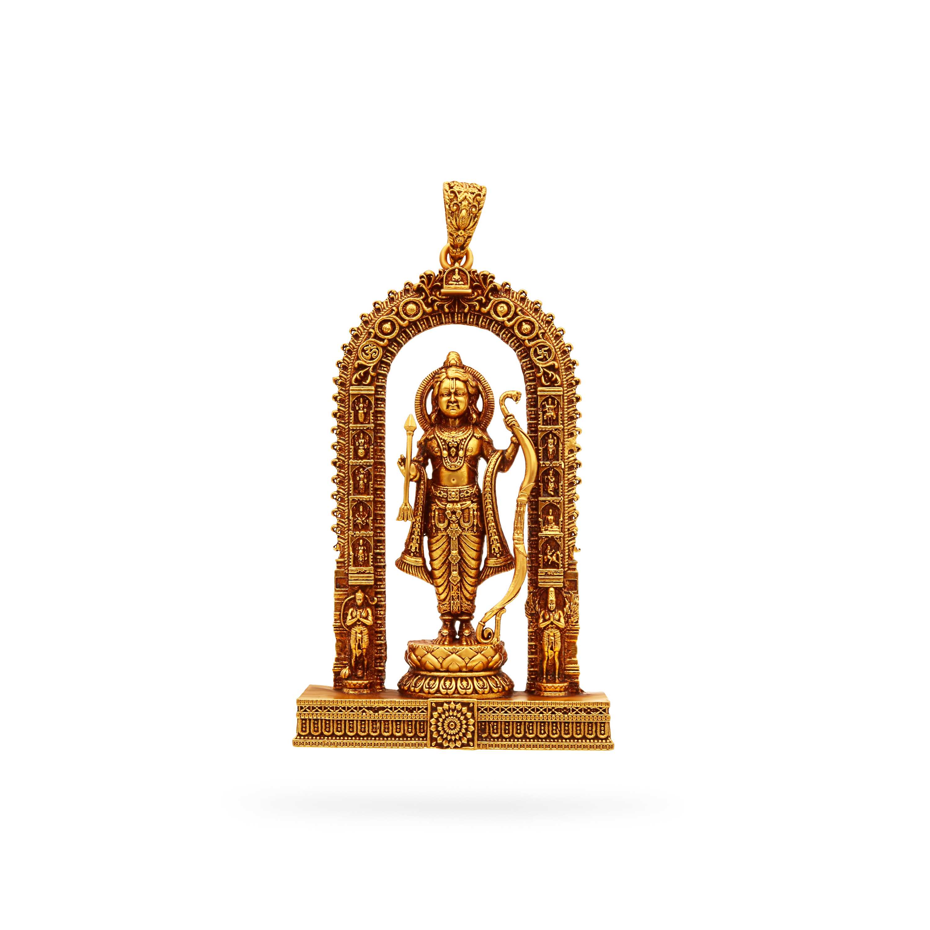 Divinely Detailed Ram Lalla 22KT Gold Locket In Antique Finish