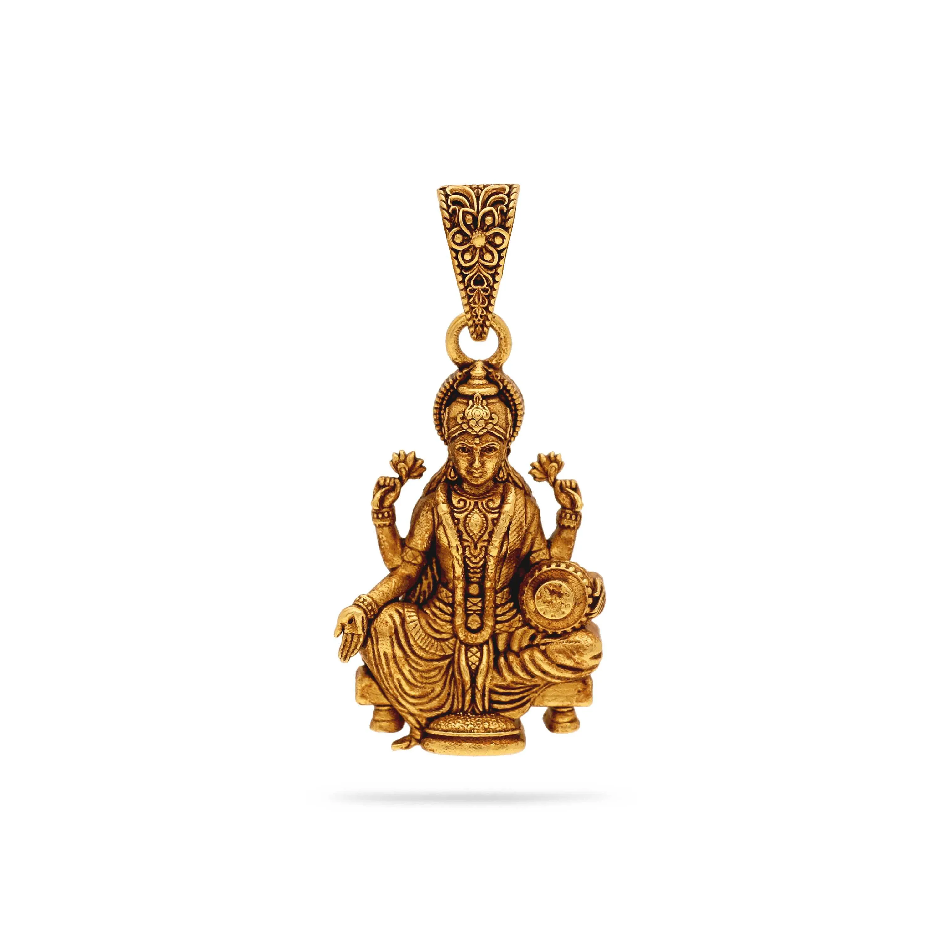 Divinely Detailed And Antique Finished Lakshmi Devi 22KT Gold Locket