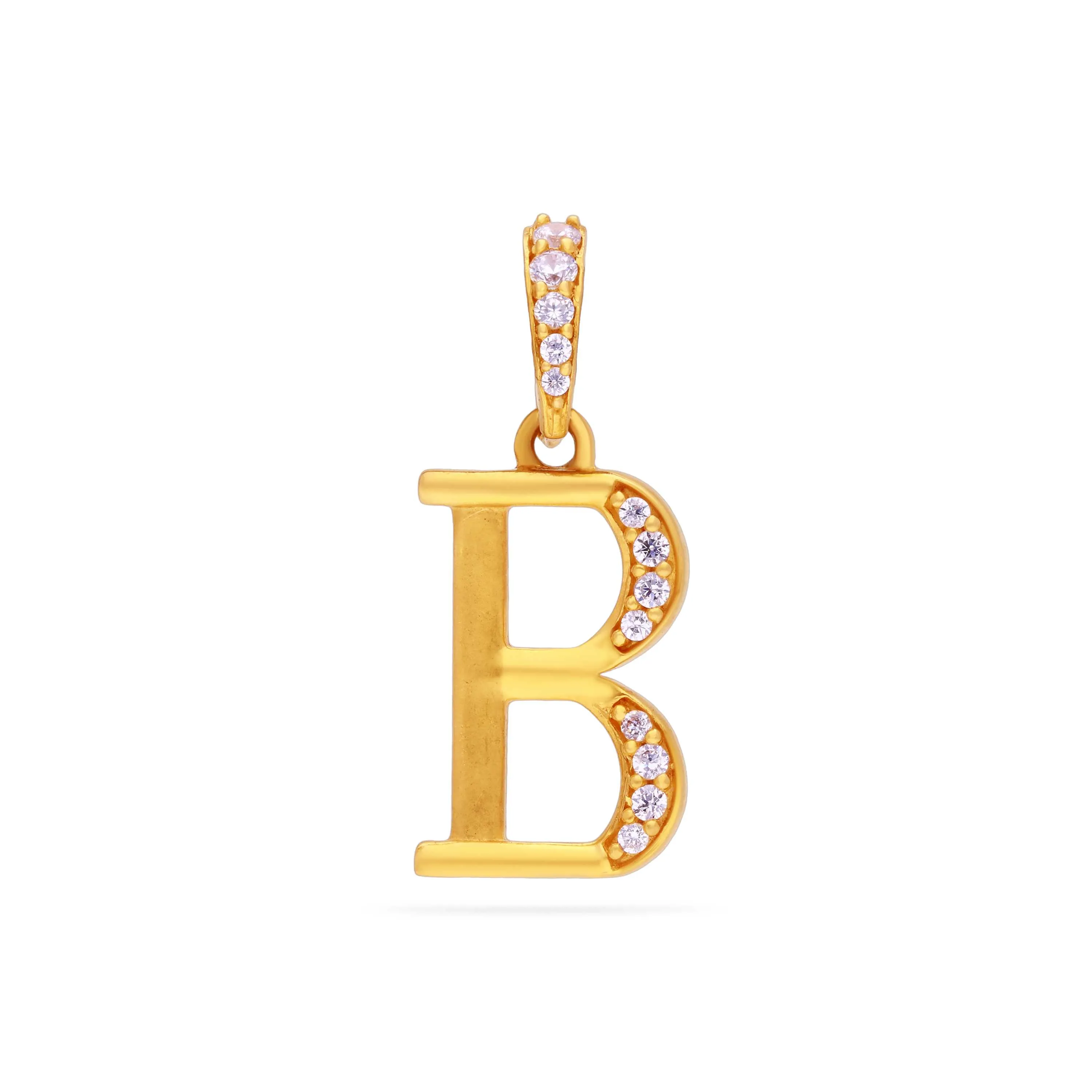 Classic Matte Finished And Studded Alphabet B 22KT Gold Locket