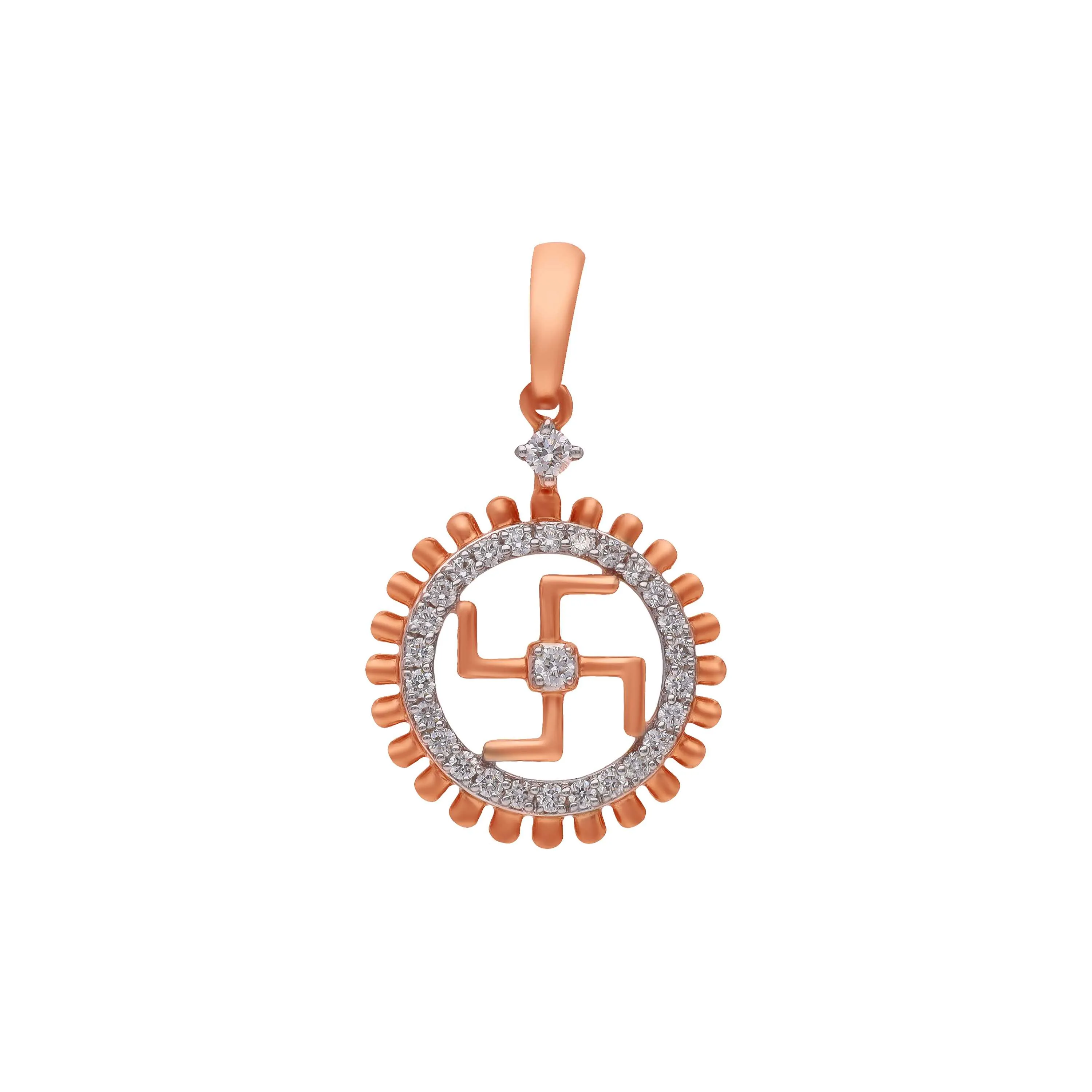 Divinely Detailed And Diamond Studded 18KT Rose Gold Swastika Locket