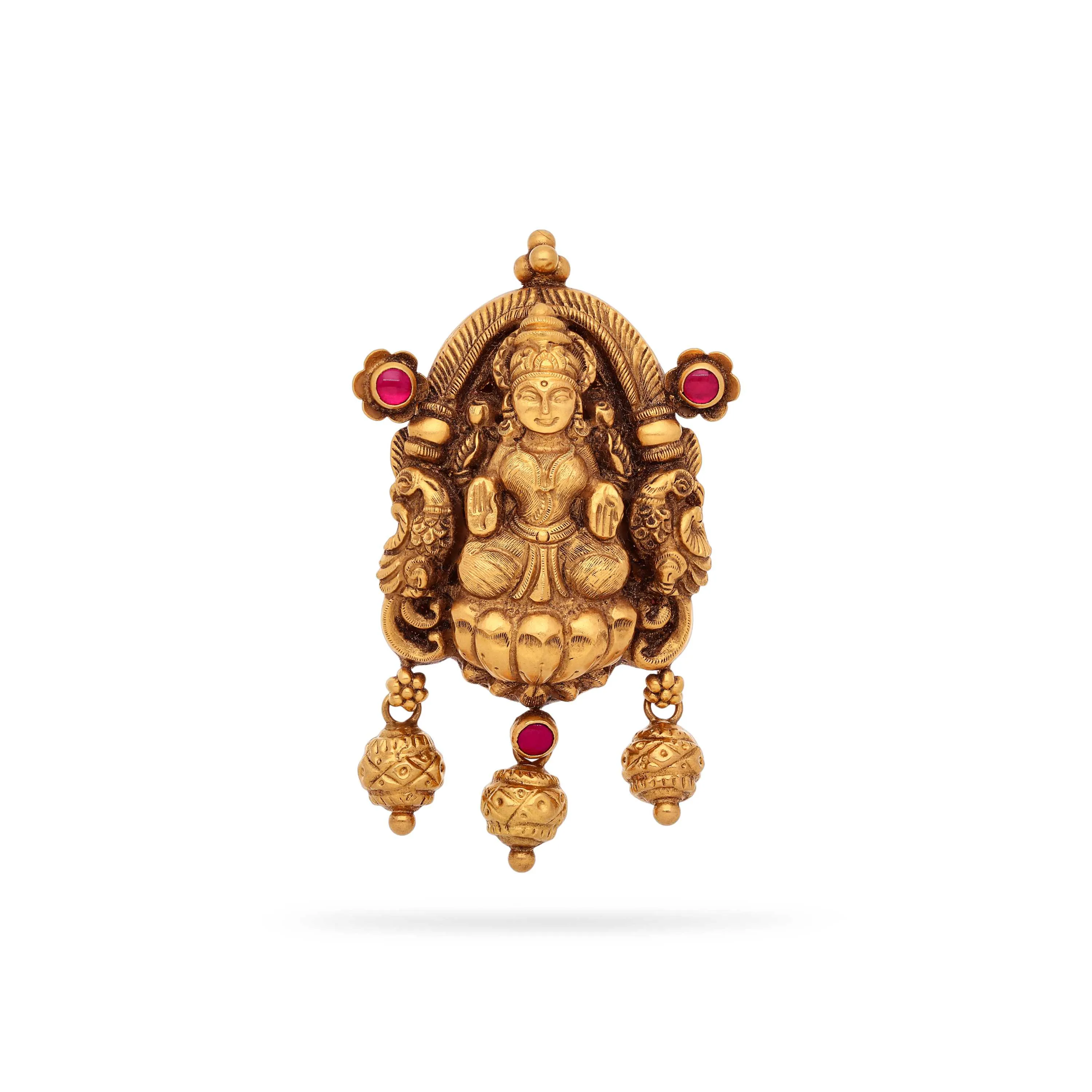 Classic Antique Finished And Detailed 22KT Gold Lakshmi Devi Locket